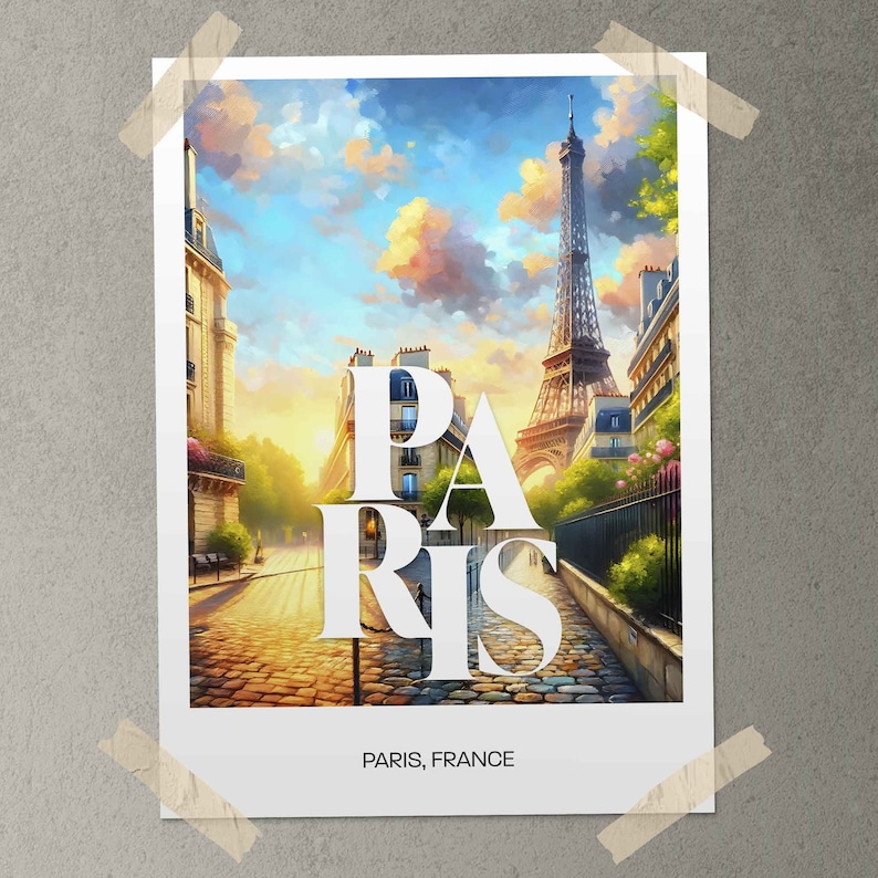 Travel Poster Paris Print Eiffel Tower wall Art Prints France Europe Paris Gift Paris ...