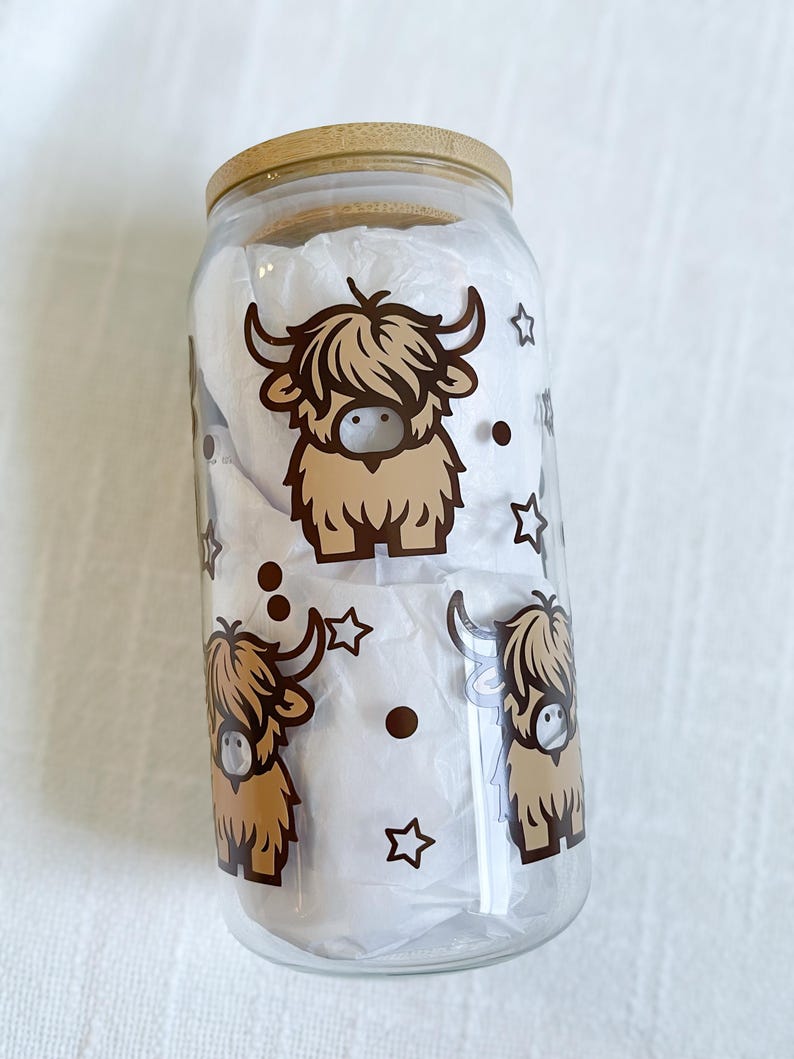 Highland Cow Farm Country 20 Oz Glass Cup With Bamboo Lid and Glass ...