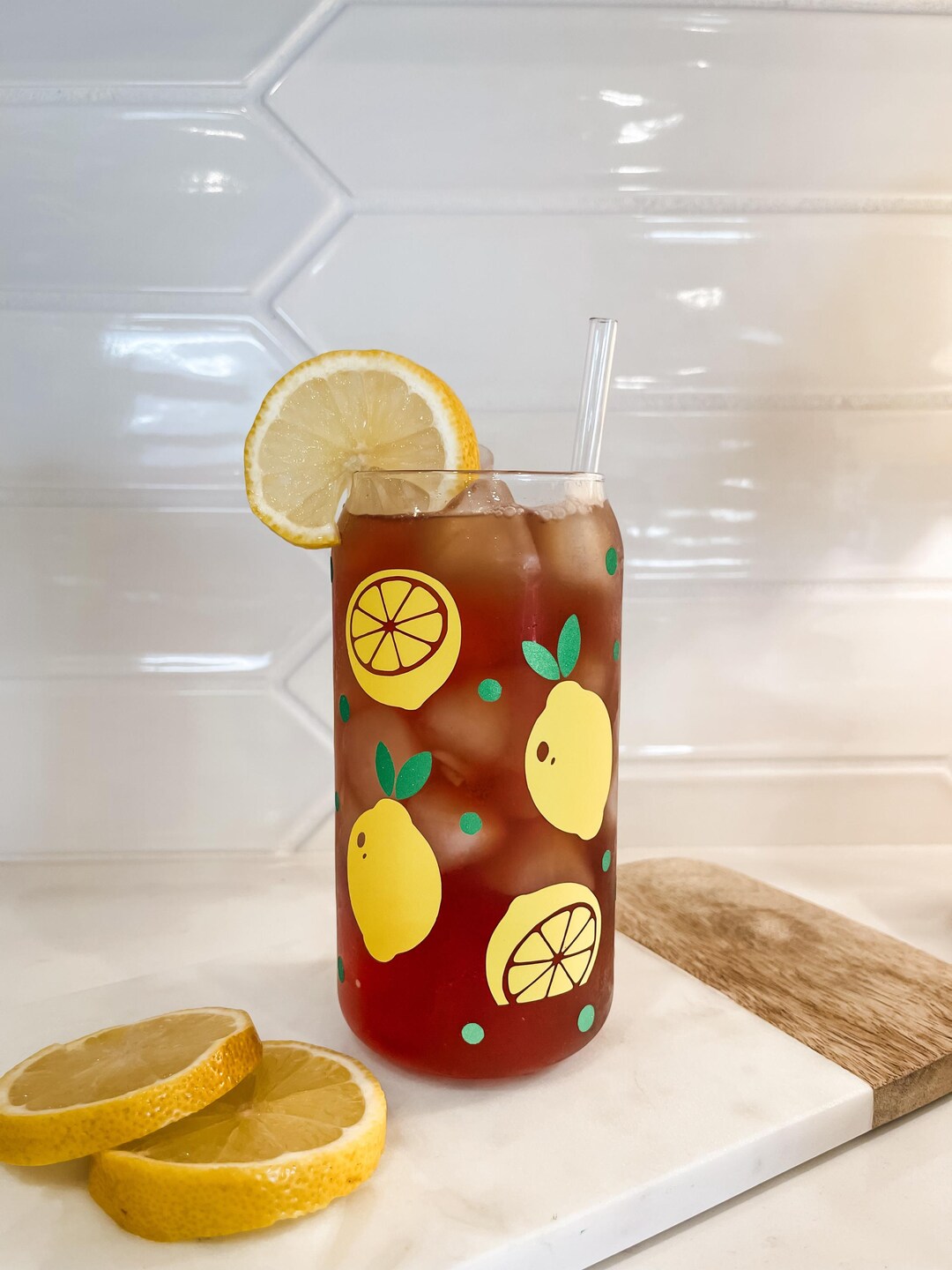Lemon Glass Cup With Lid & Straw: Summer Drink Tumbler - Etsy