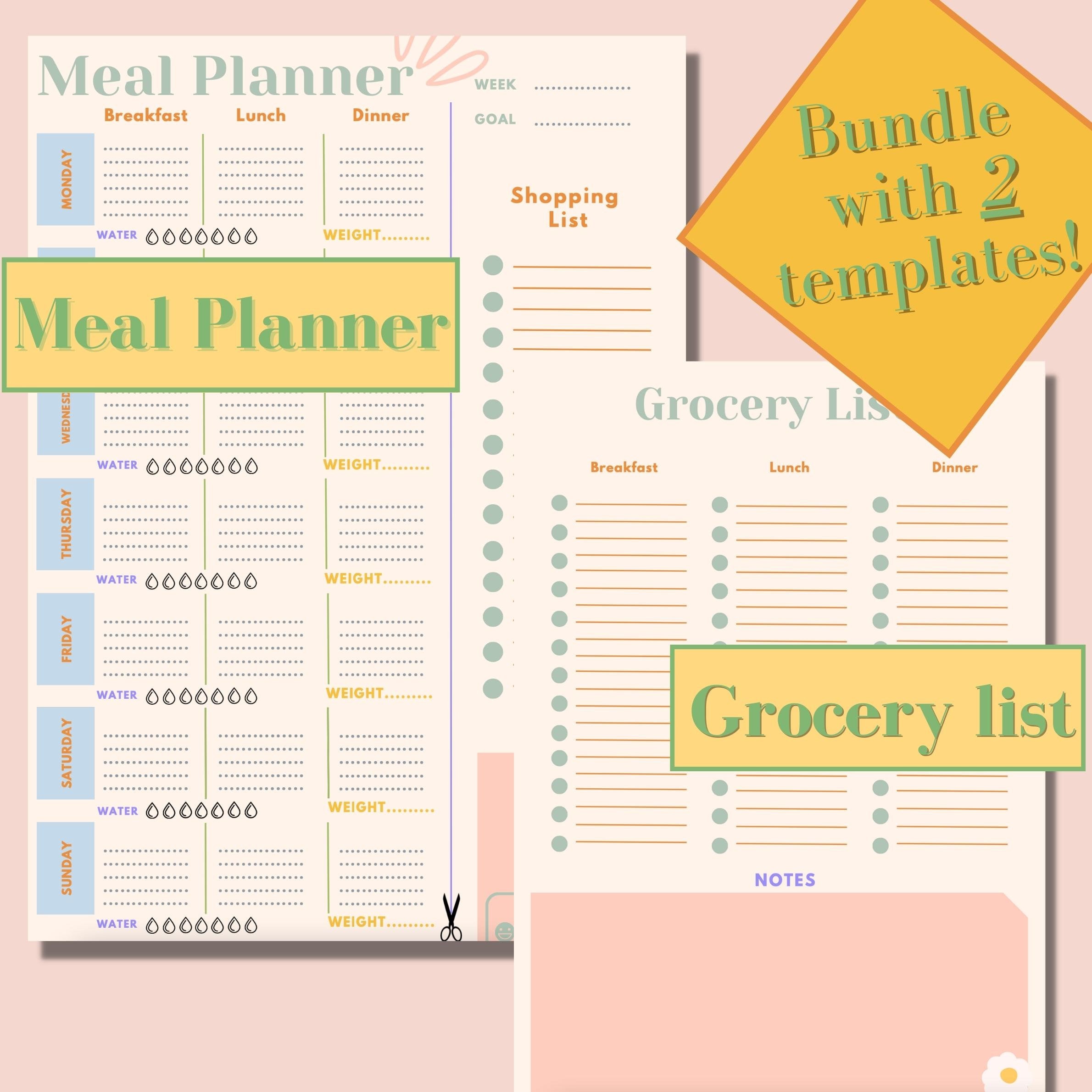 Colorful Meal Planner BUNDLE, Colorful Weekly Food Diary, Meal Tracker ...