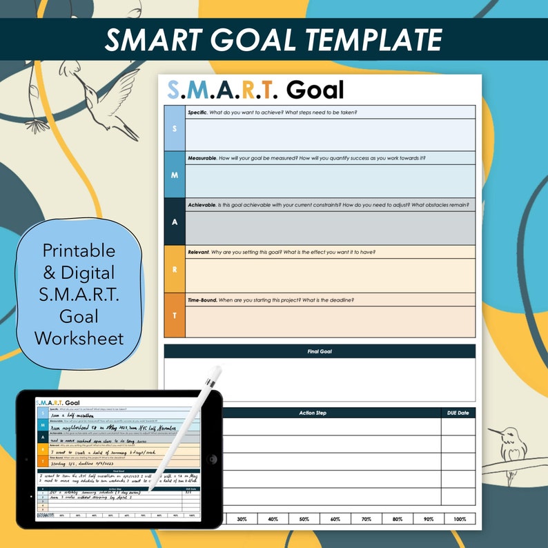 SMART Goal Template Goal Setting Worksheet Printable/digital - Etsy
