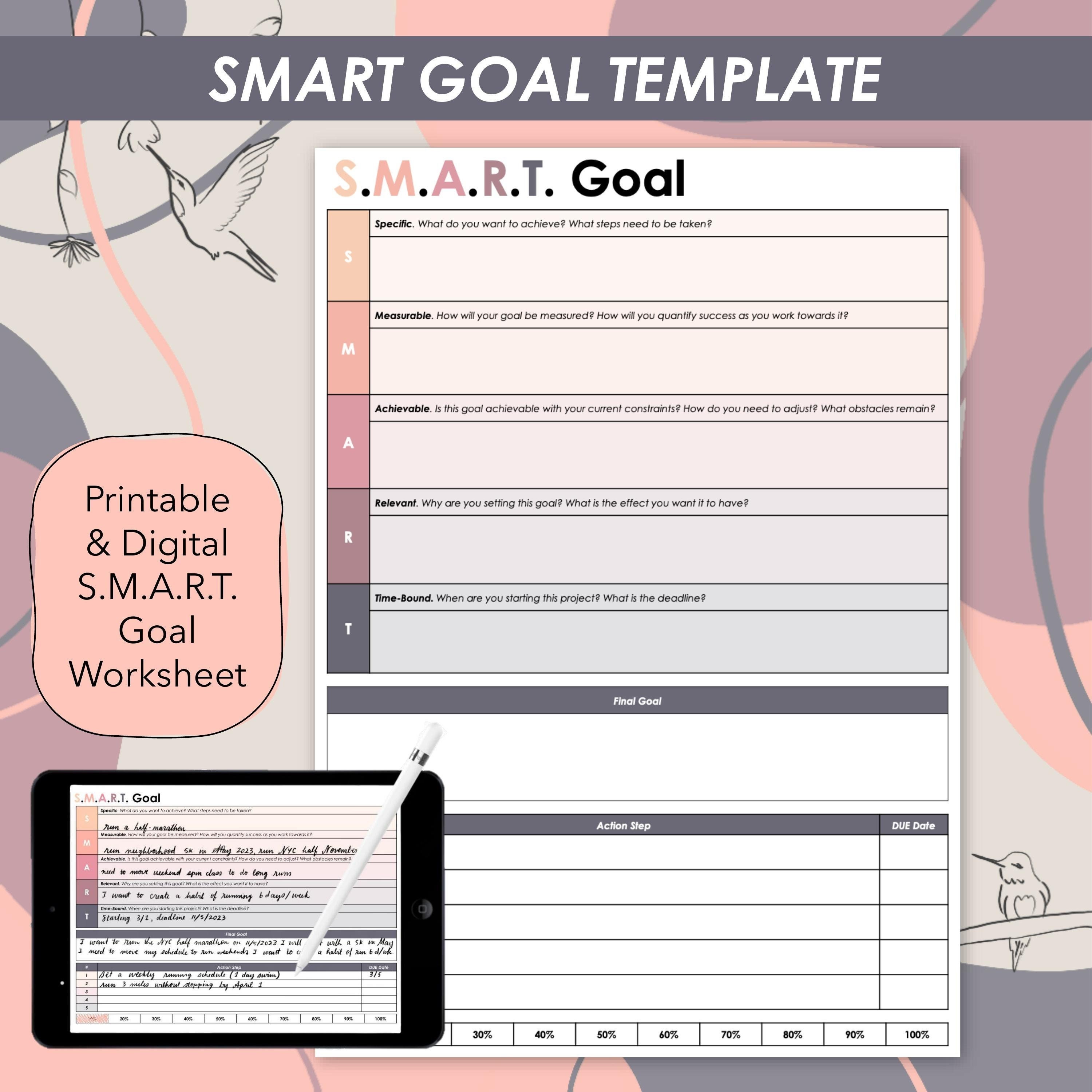 SMART Goal Template, Goal Setting Worksheet, Printable/digital PDF ...