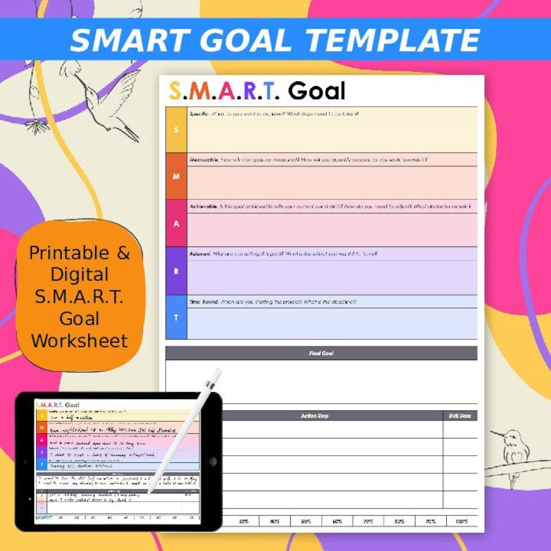 SMART Goal Template, Goal Setting Worksheet, Printable/digital PDF ...