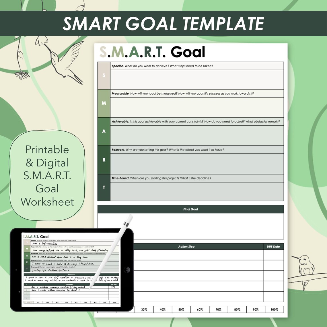 SMART Goal Template, Goal Setting Worksheet, Printable/digital PDF ...
