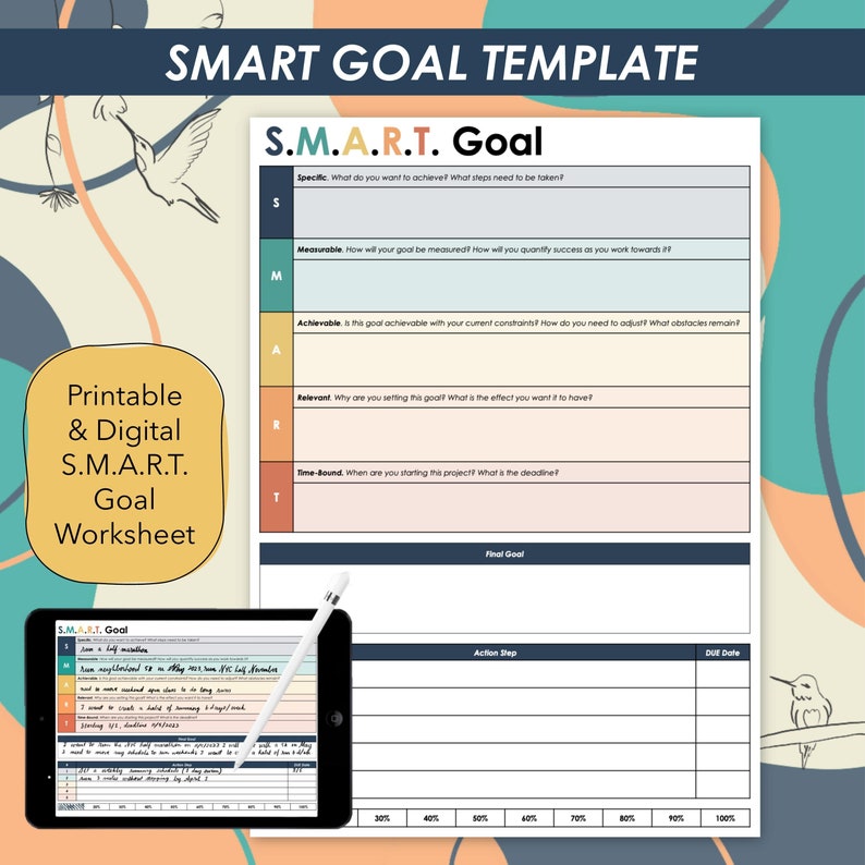 SMART Goal Template, Goal Setting Worksheet, Printable/digital PDF ...
