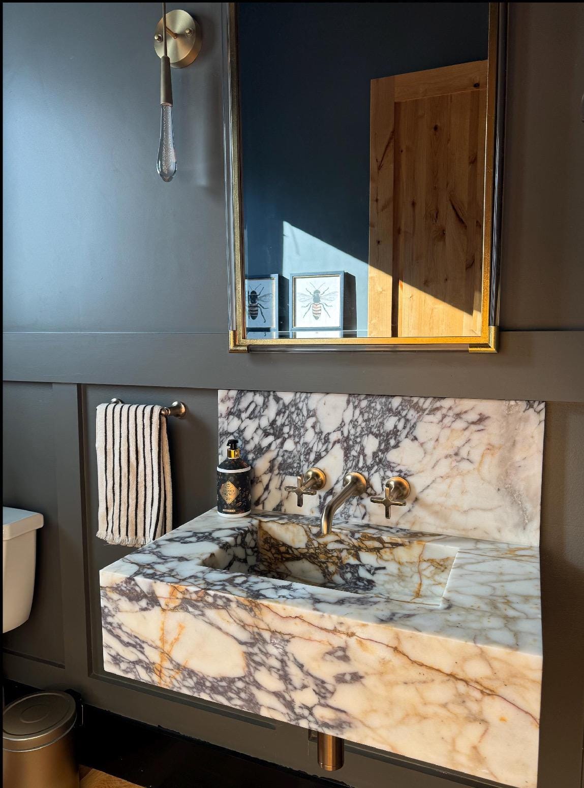 Complete Calacatta Viola Marble Floating Sink: Bathroom Vanity, Wall ...