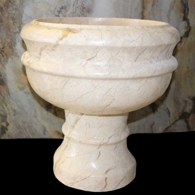 Beige Marble Special Design Footed Short Flower Pot Handcrafted, 100% ...