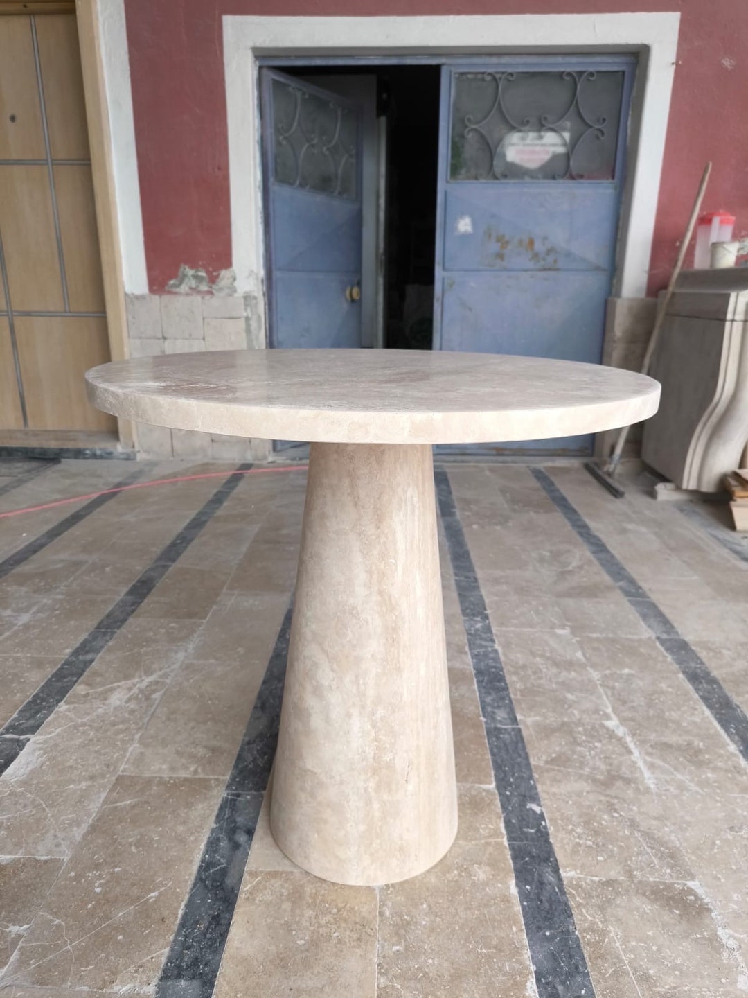 Vintage Travertine Plinth Coffee Table: Custom Natural Stone End Table ...