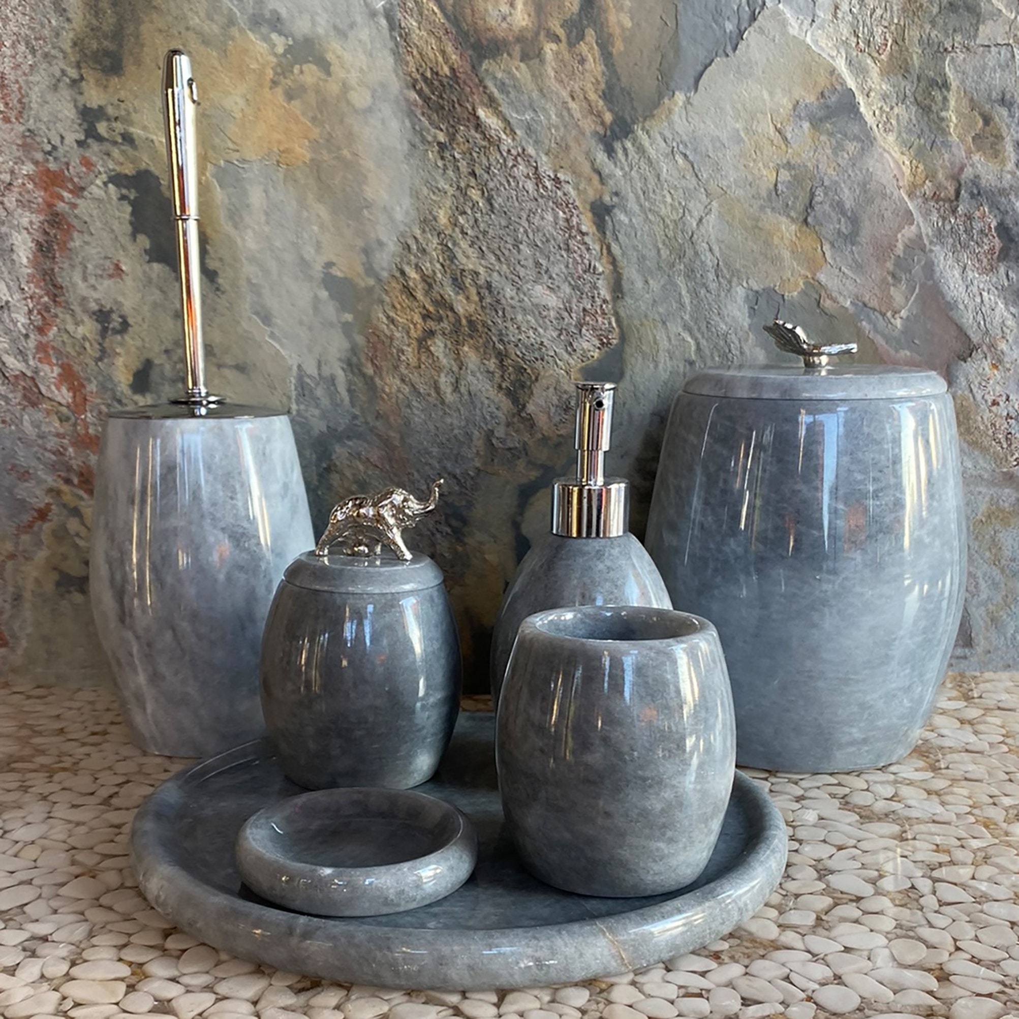 Grey Marble 7-piece Bathroom Set Handcrafted, 100% Natural Stone ...