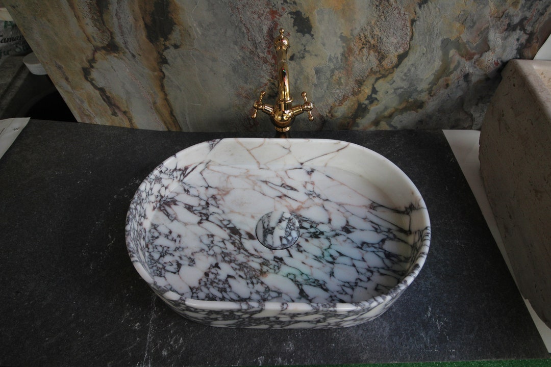 Calacatta Viola Marble Vessel Sink: Handcrafted Natural Stone Basin - Etsy