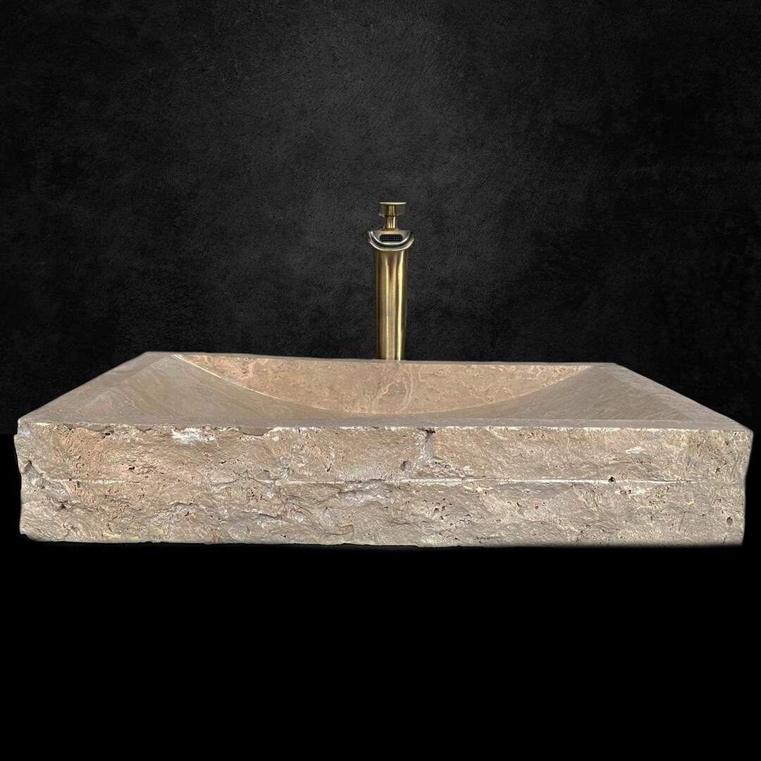 Travertine Marble Sink, Wall Mounted Marble Sink - With Faucet Hole ...