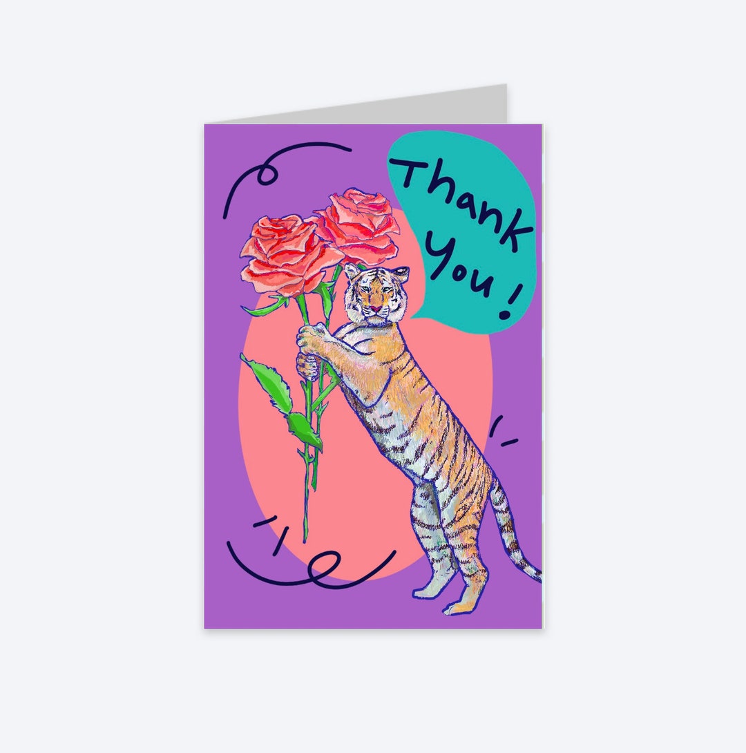 Tiger Saying 'thank You' Thank You Card Greeting Card Blank Note Card ...
