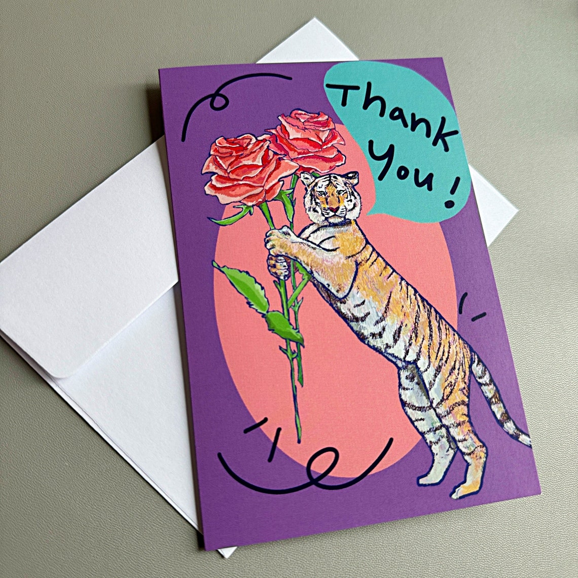 Tiger Saying 'thank You' Thank You Card Greeting Card Blank Note Card ...