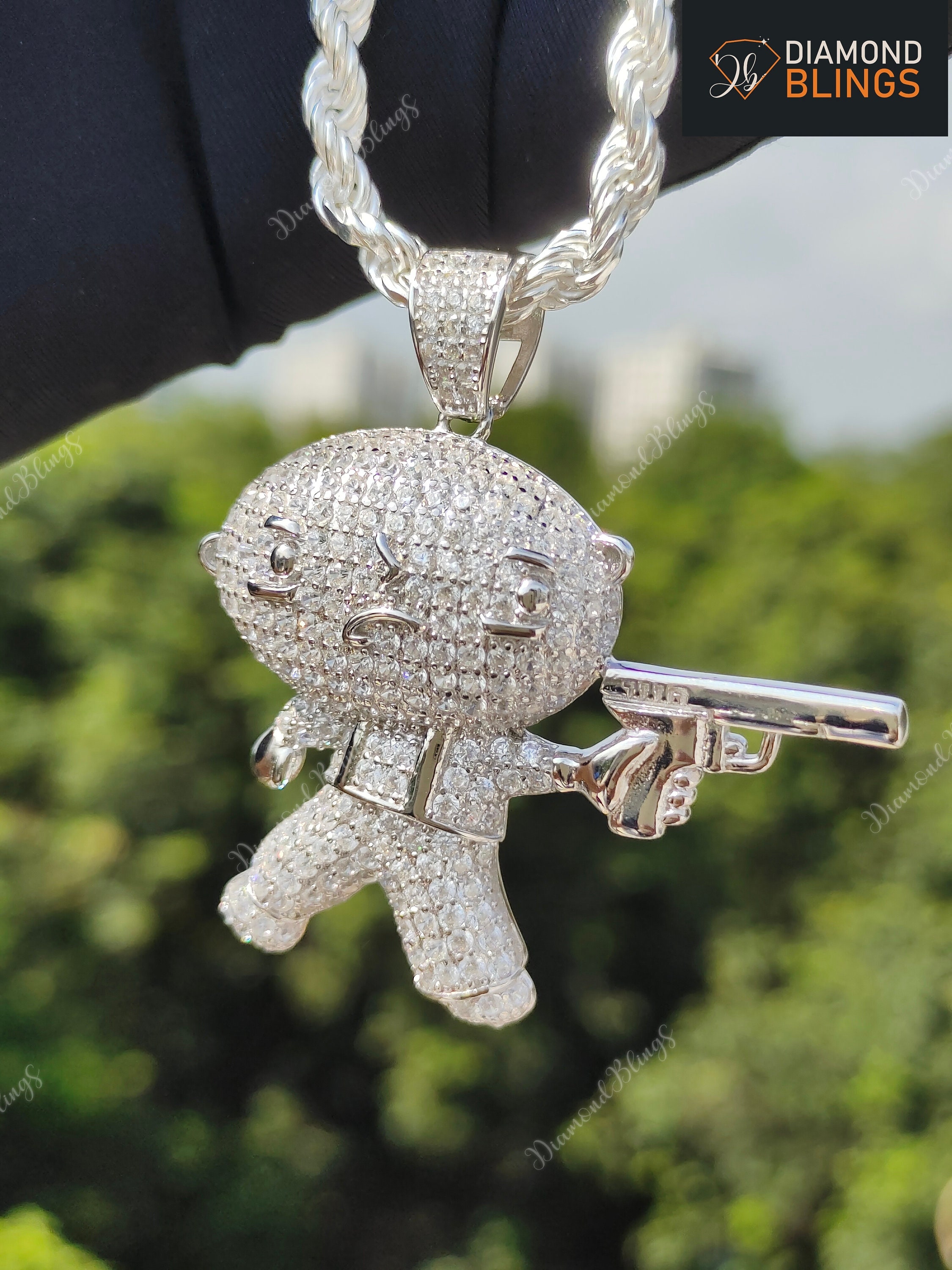 VVS Moissanite Diamond cartoon With Bail Pendant, Iced Out Silver Gold ...