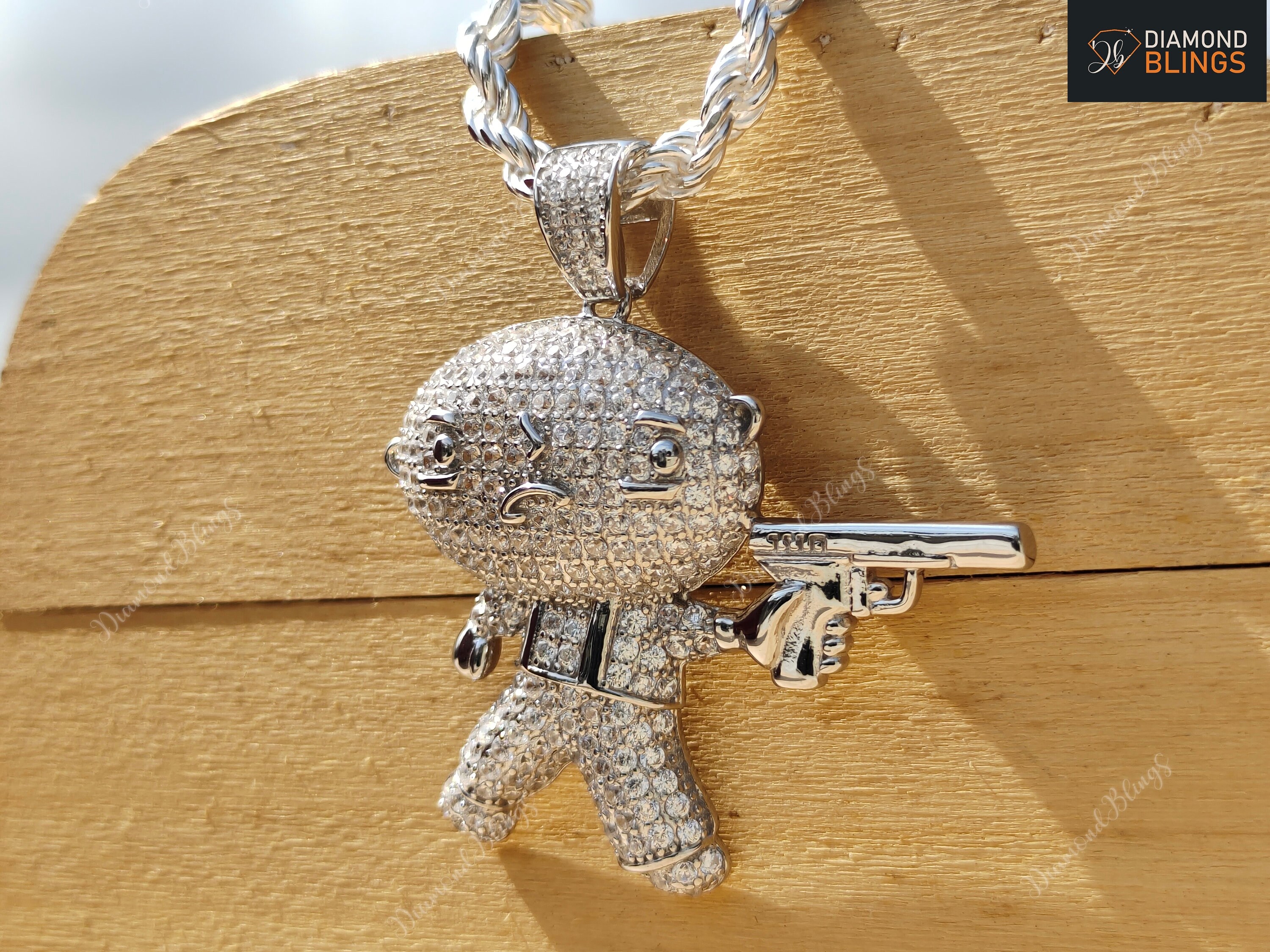 VVS Moissanite Diamond cartoon With Bail Pendant, Iced Out Silver Gold ...