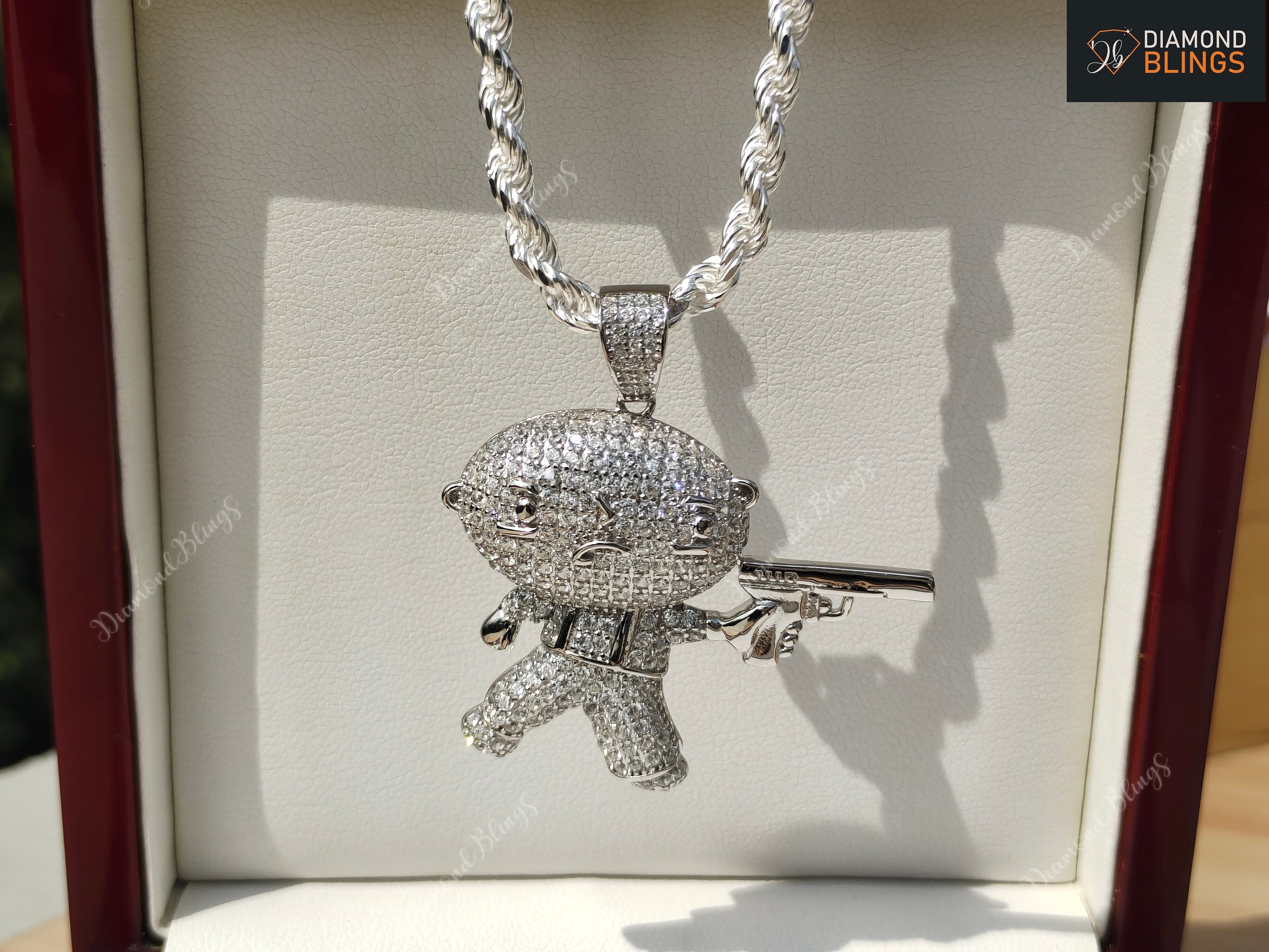 VVS Moissanite Diamond cartoon With Bail Pendant, Iced Out Silver Gold ...