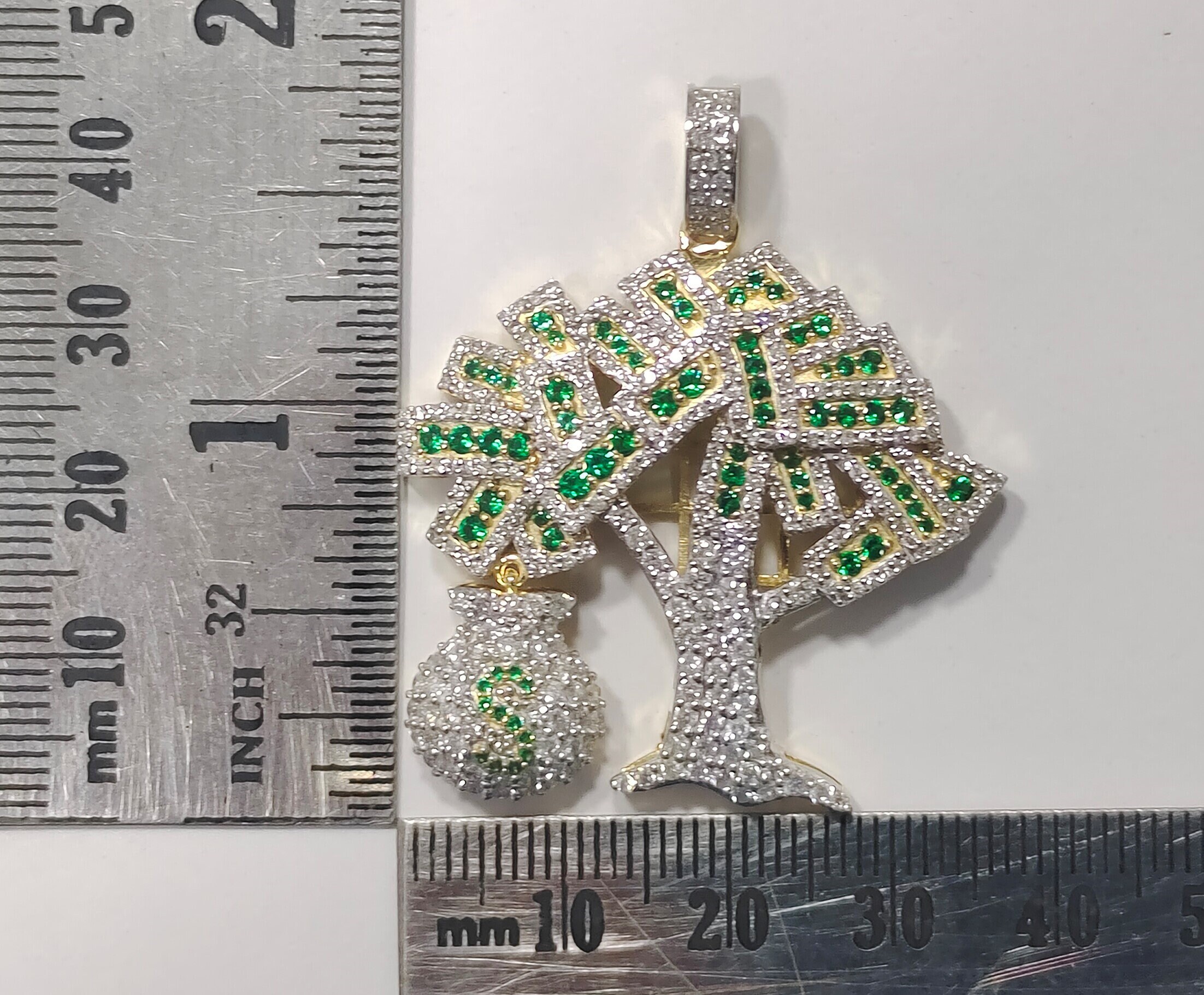 VVS Moissanite Diamond Money Tree With Bail Pendant, Iced Out Silver ...