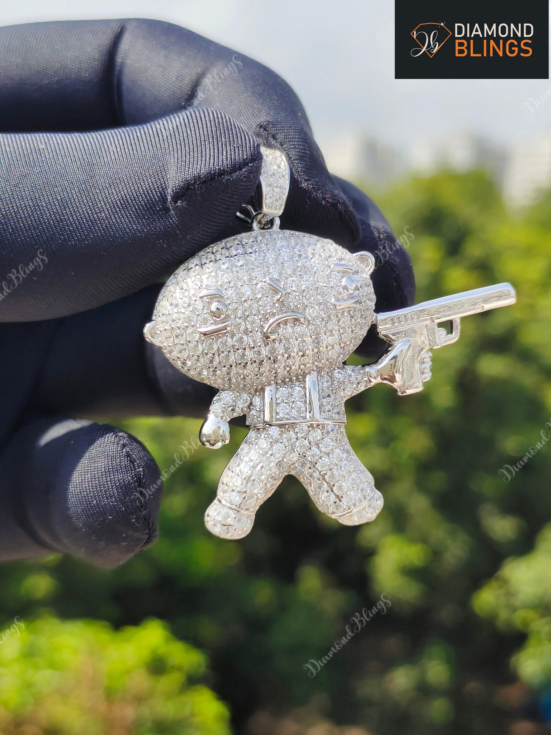 VVS Moissanite Diamond cartoon With Bail Pendant, Iced Out Silver Gold ...