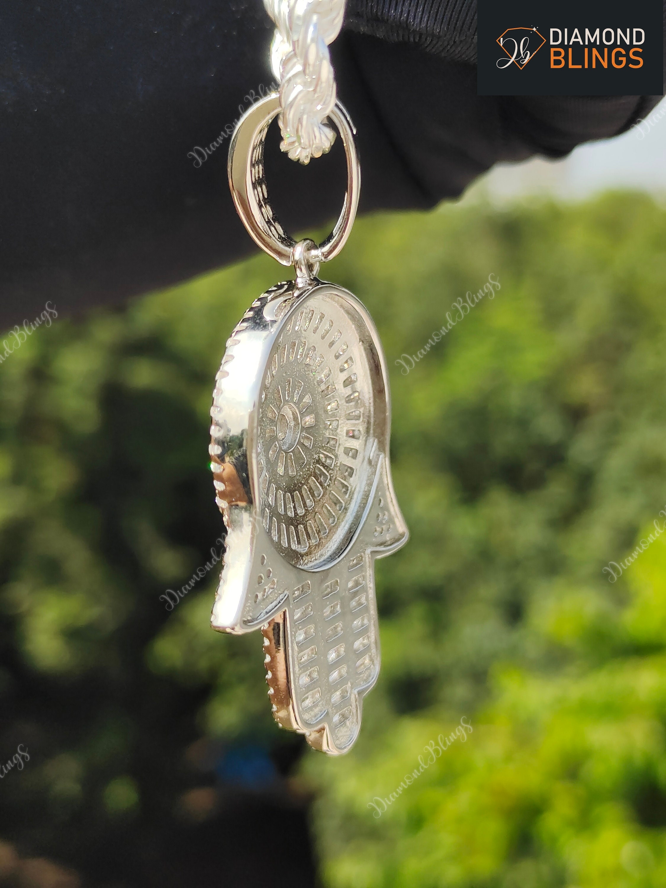 Iced Out Holy Hamsa Hand Pendant With Bail, Moissanite Diamond ...
