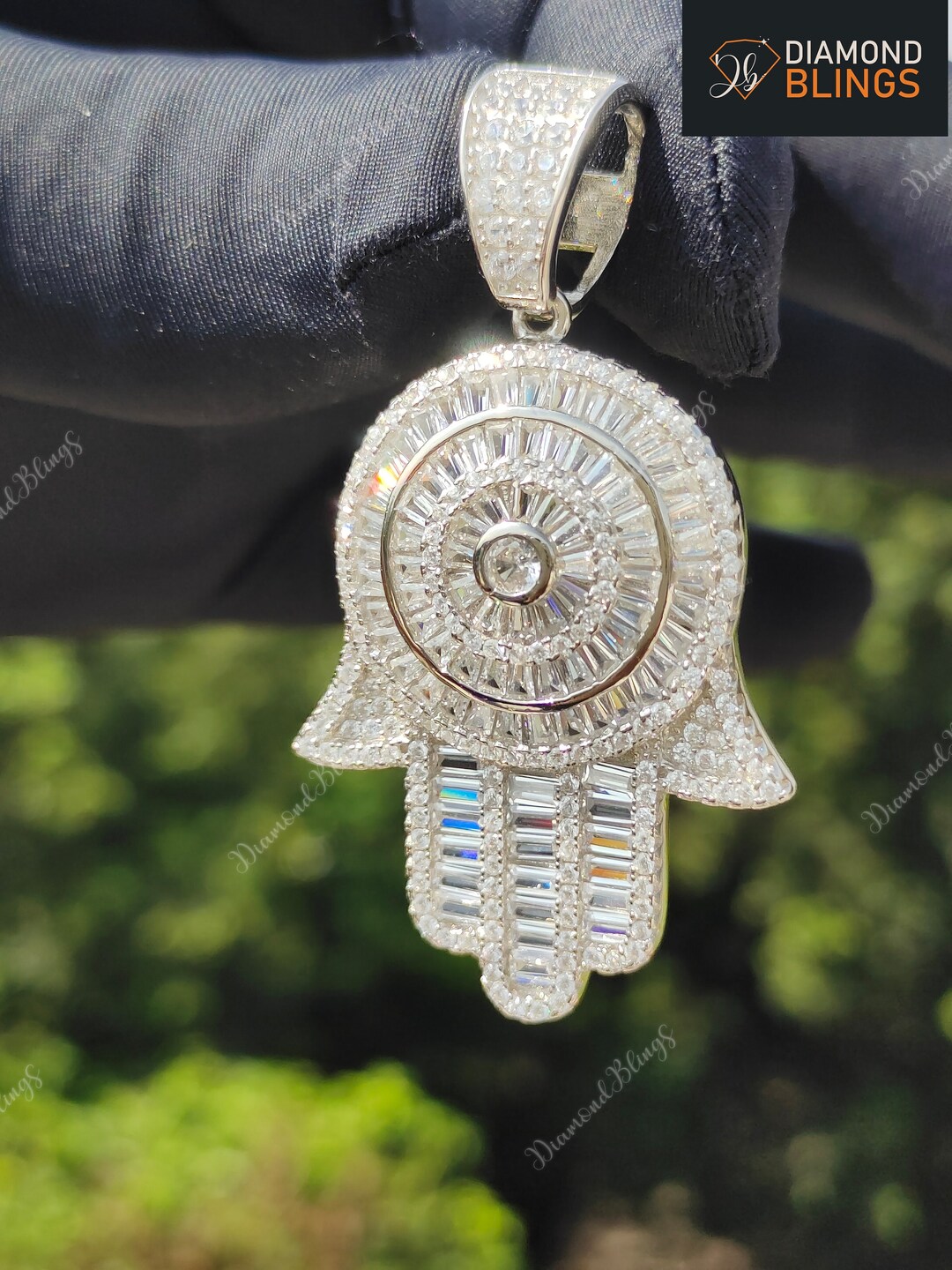 Iced Out Holy Hamsa Hand Pendant With Bail, Moissanite Diamond Religious Jewelry, Custom Pendant ...
