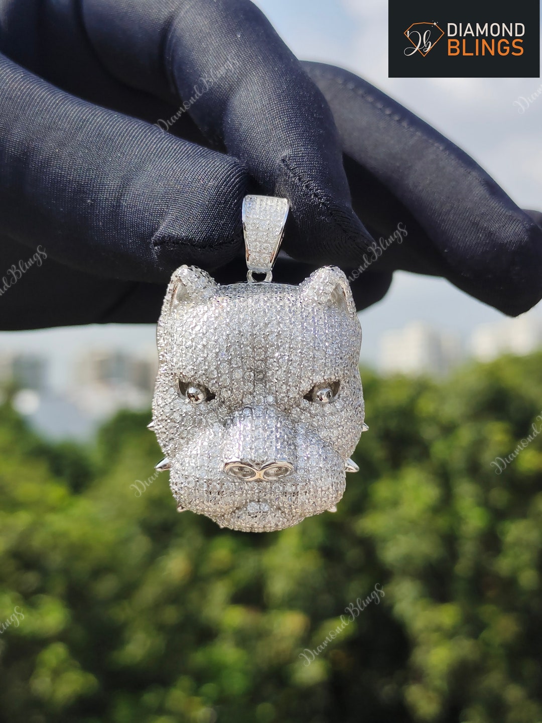 Custom Iced Out "pitbull Dog Face" With Bail VVS Moissanite Diamond ...