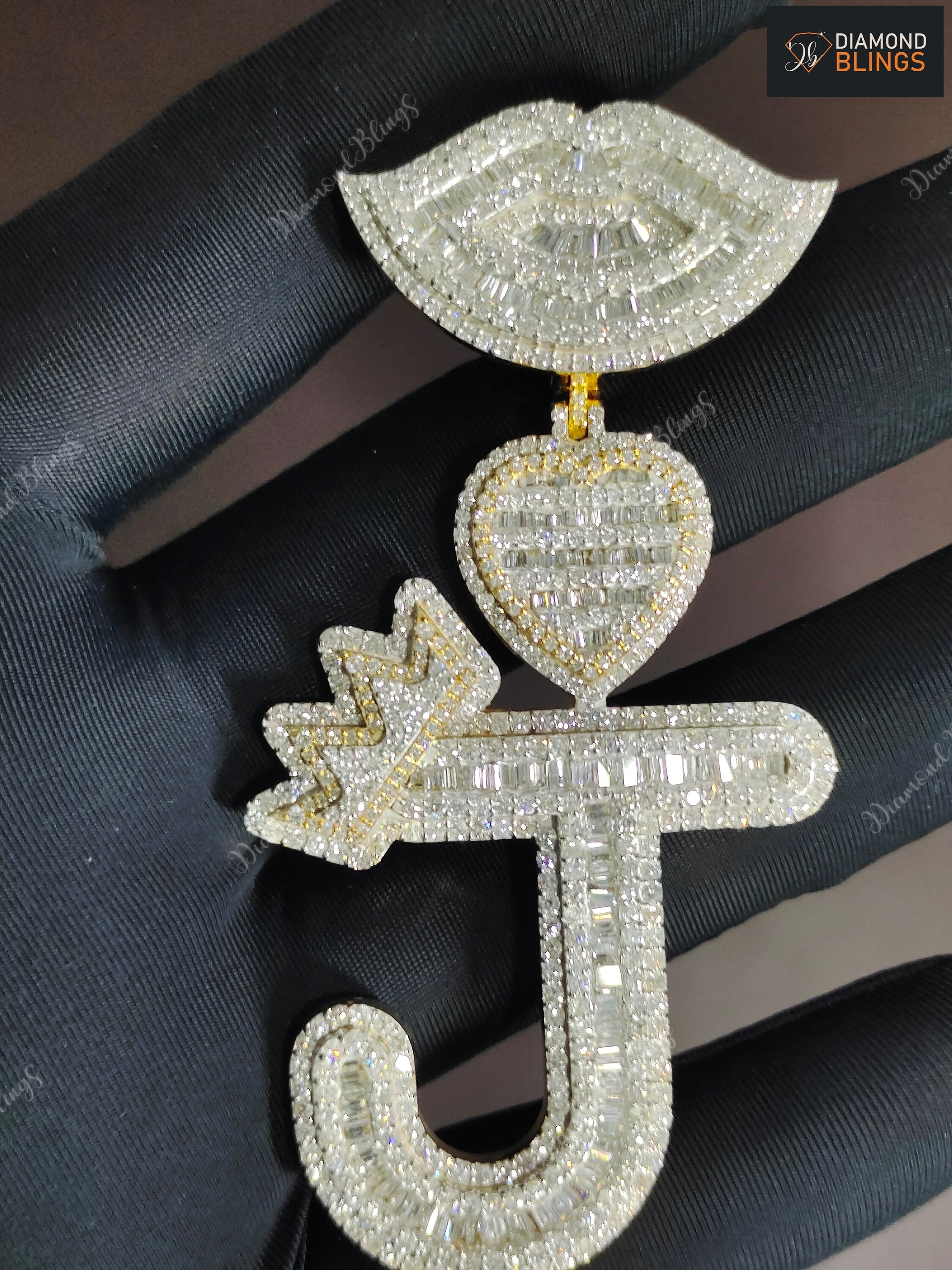 Iced Out Moissanite Letter J Pendant, Silver 10K 14K Gold Pendant ...