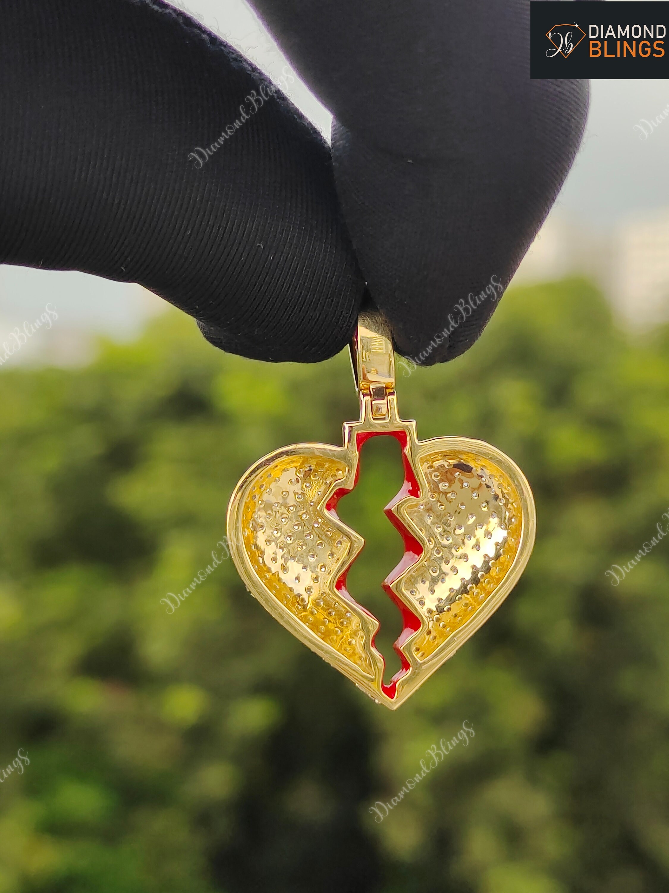 VVS Moissanite Diamond Broken Heart Pendant, Iced Out Heart Pendant ...