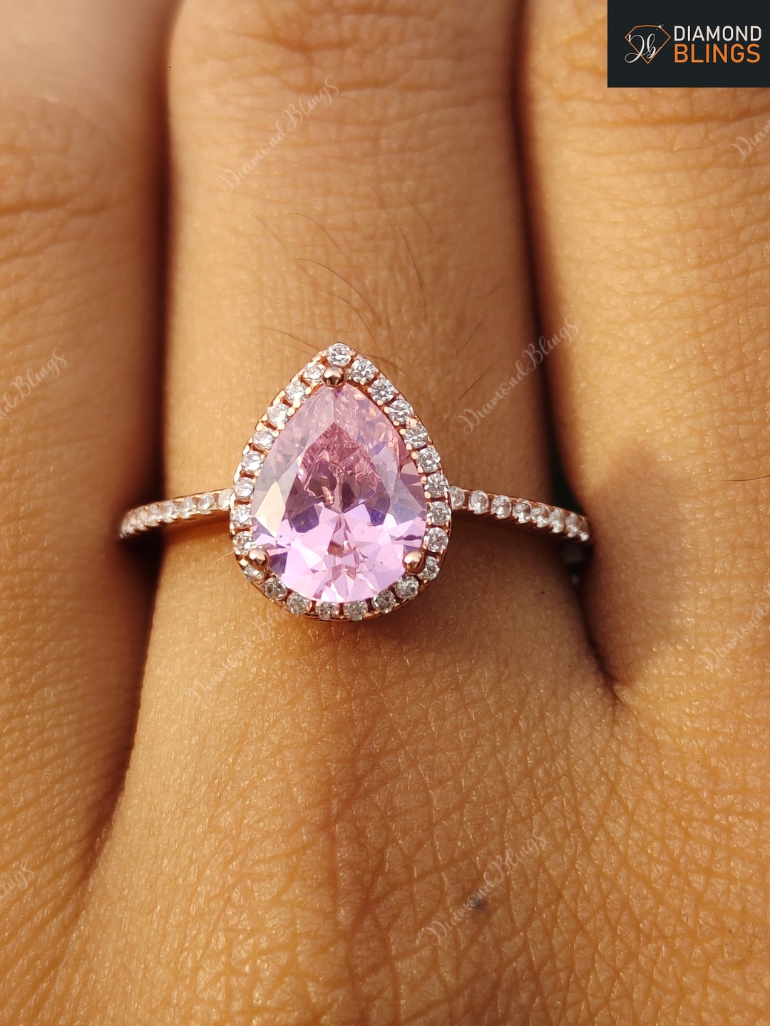 Pink Pear Cut Moissanite Engagement Ring, 14K Solid Gold, Wedding Ring ...