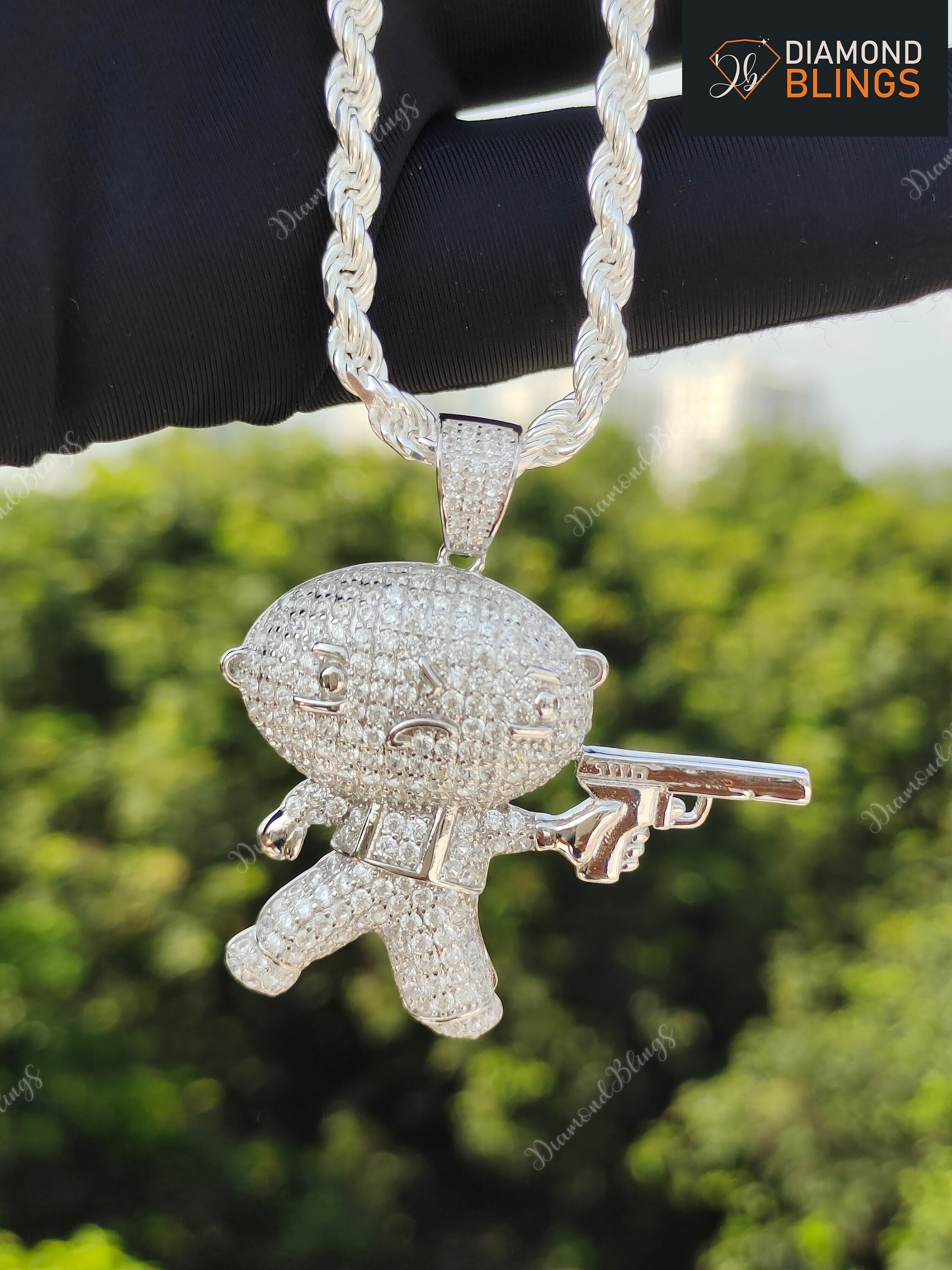 VVS Moissanite Diamond cartoon With Bail Pendant, Iced Out Silver Gold ...