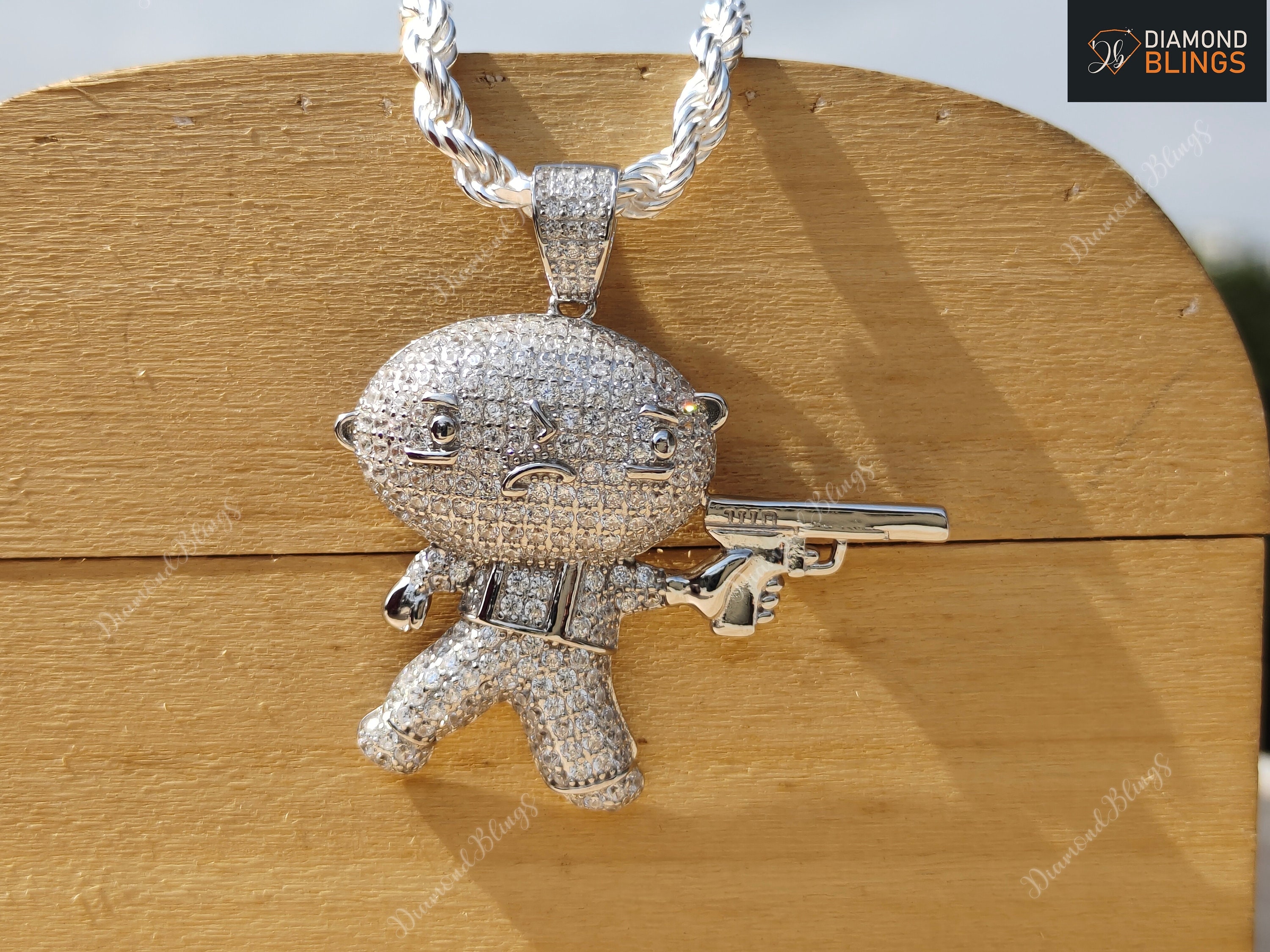 VVS Moissanite Diamond cartoon With Bail Pendant, Iced Out Silver Gold ...