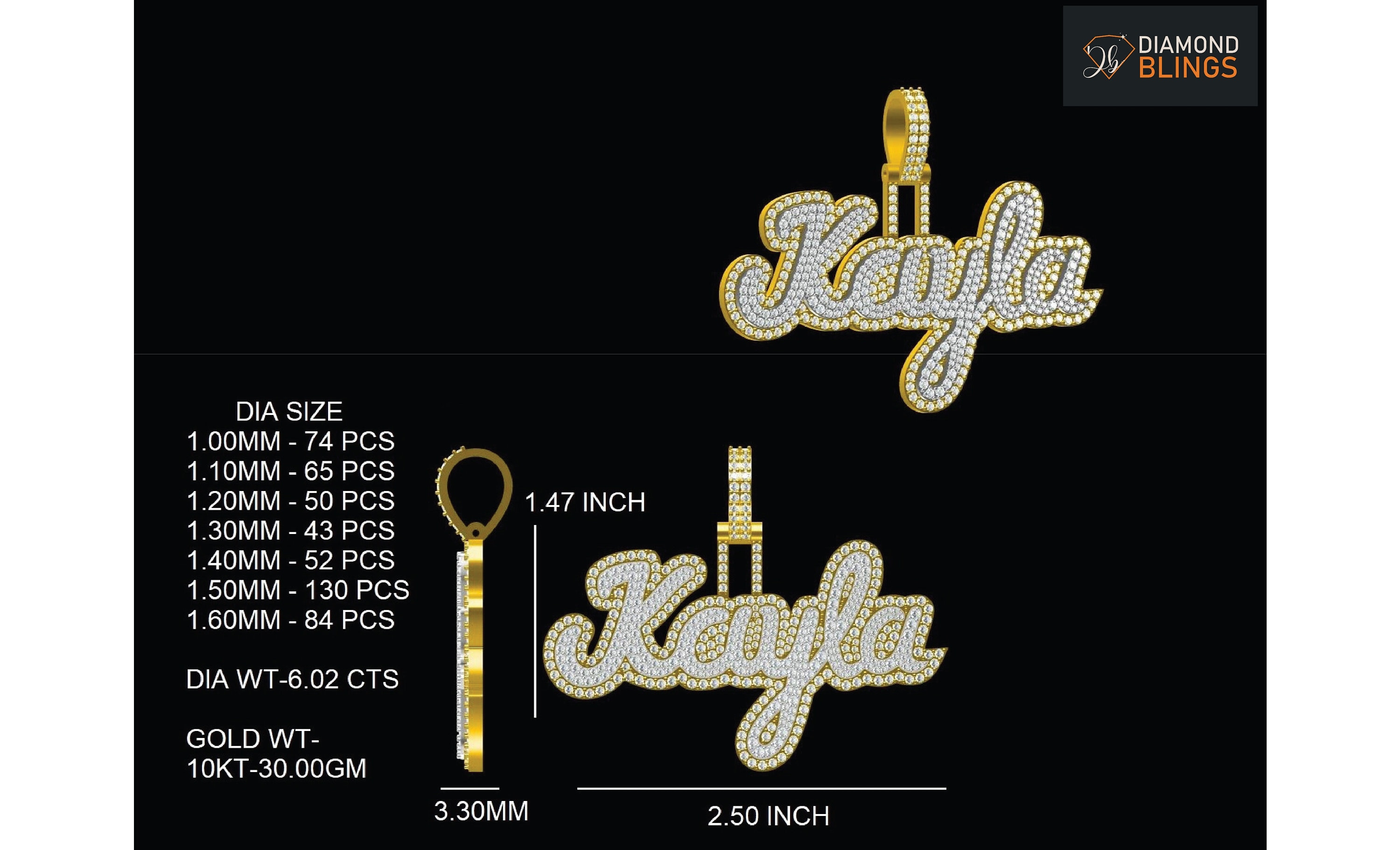 Custom Letter Name "kayla" With Bail Bust Down Personalized Pendant ...