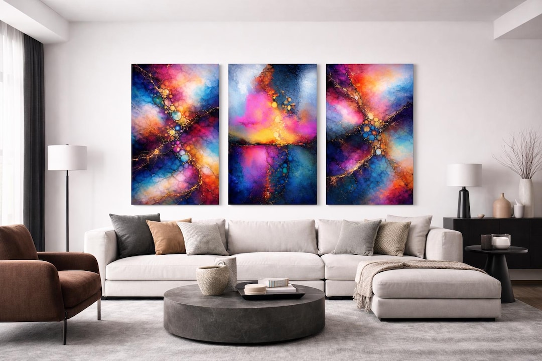 Abstract Colorful Triptych Wall Art Digital Download Printable, Modern ...