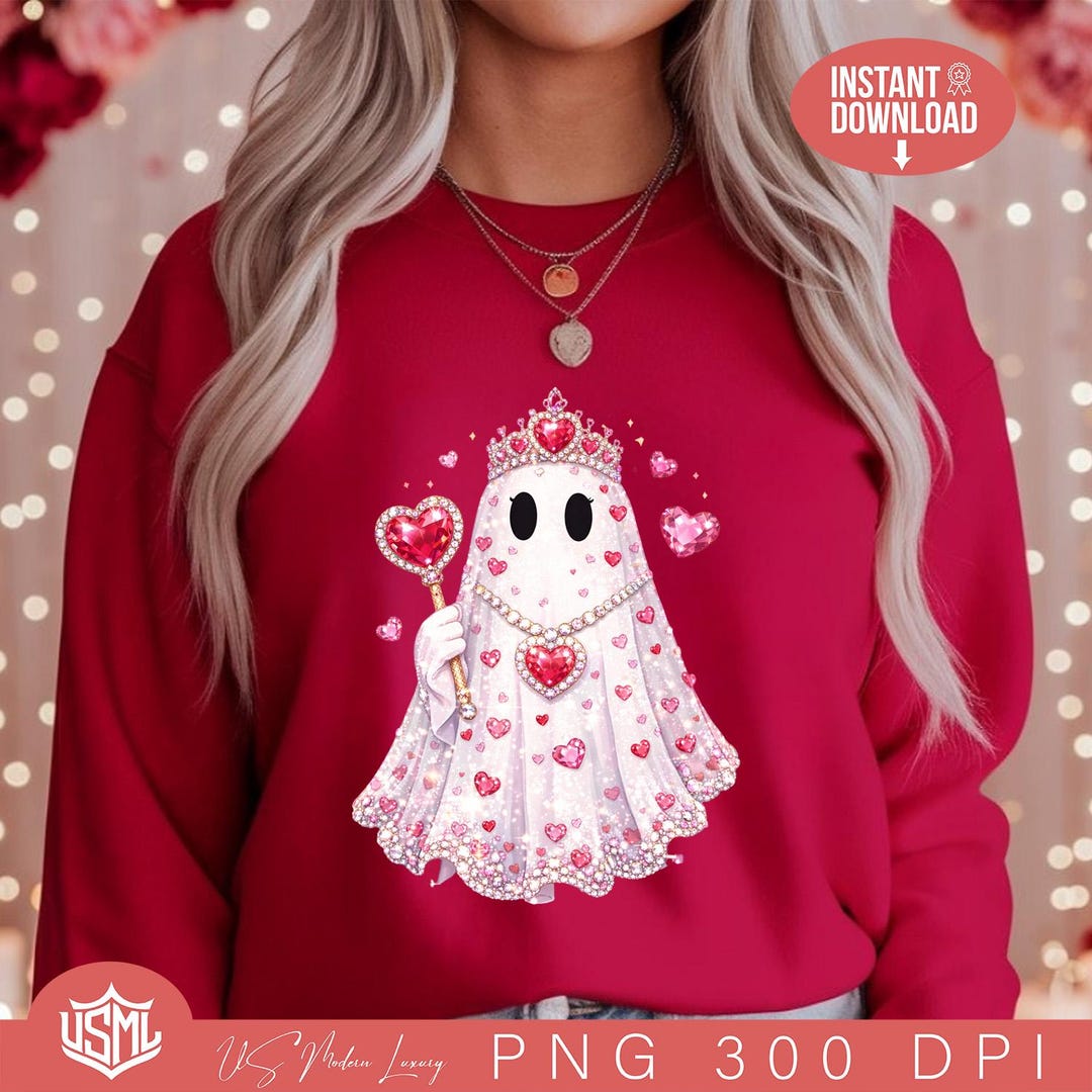 Ghost Queen PNG, Valentine Spooky Shirt, Pink Heart Crown Art, Royal ...