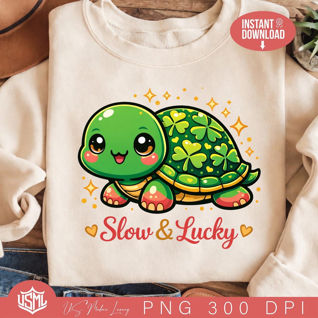 St. Patrick's Day Turtle PNG – Clover Design, Green & Gold (digital ...