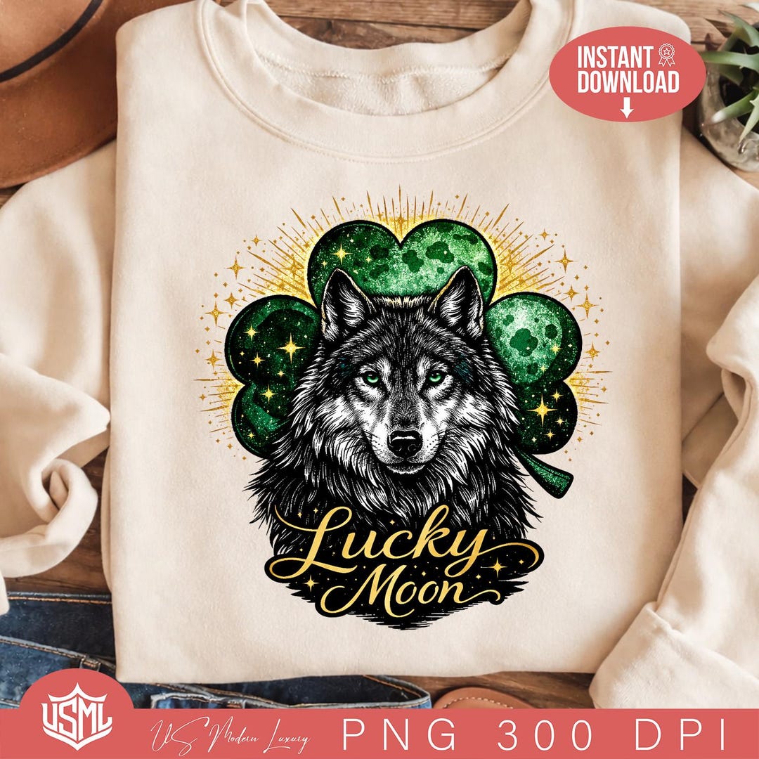 Lucky Wolf St. Patrick's Day PNG – Clover Moon Design (digital Download ...