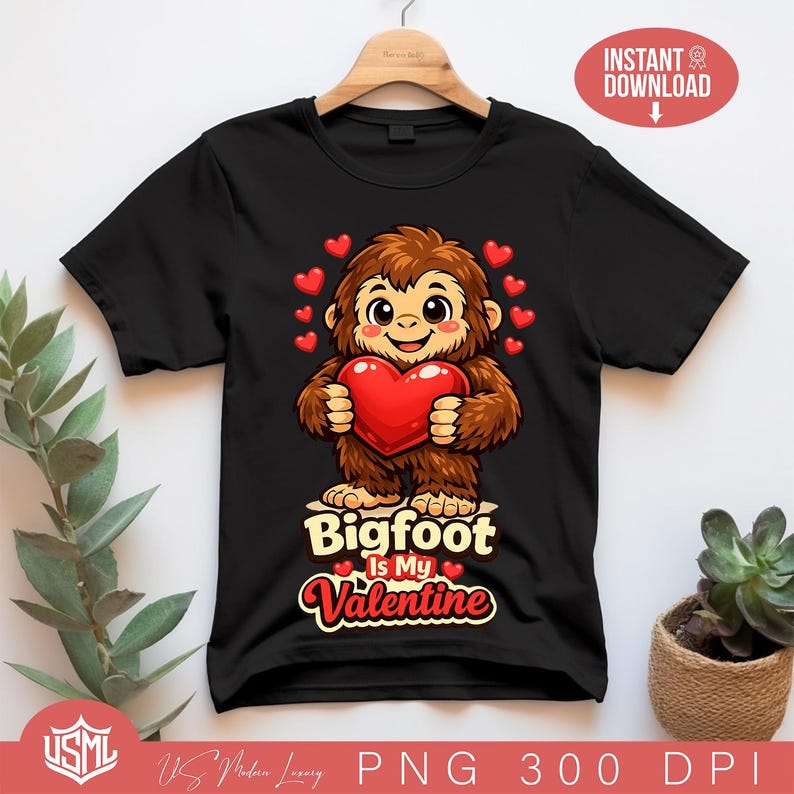 Bigfoot Valentine PNG, Sasquatch Heart Art, Cartoon Shirt Graphic ...