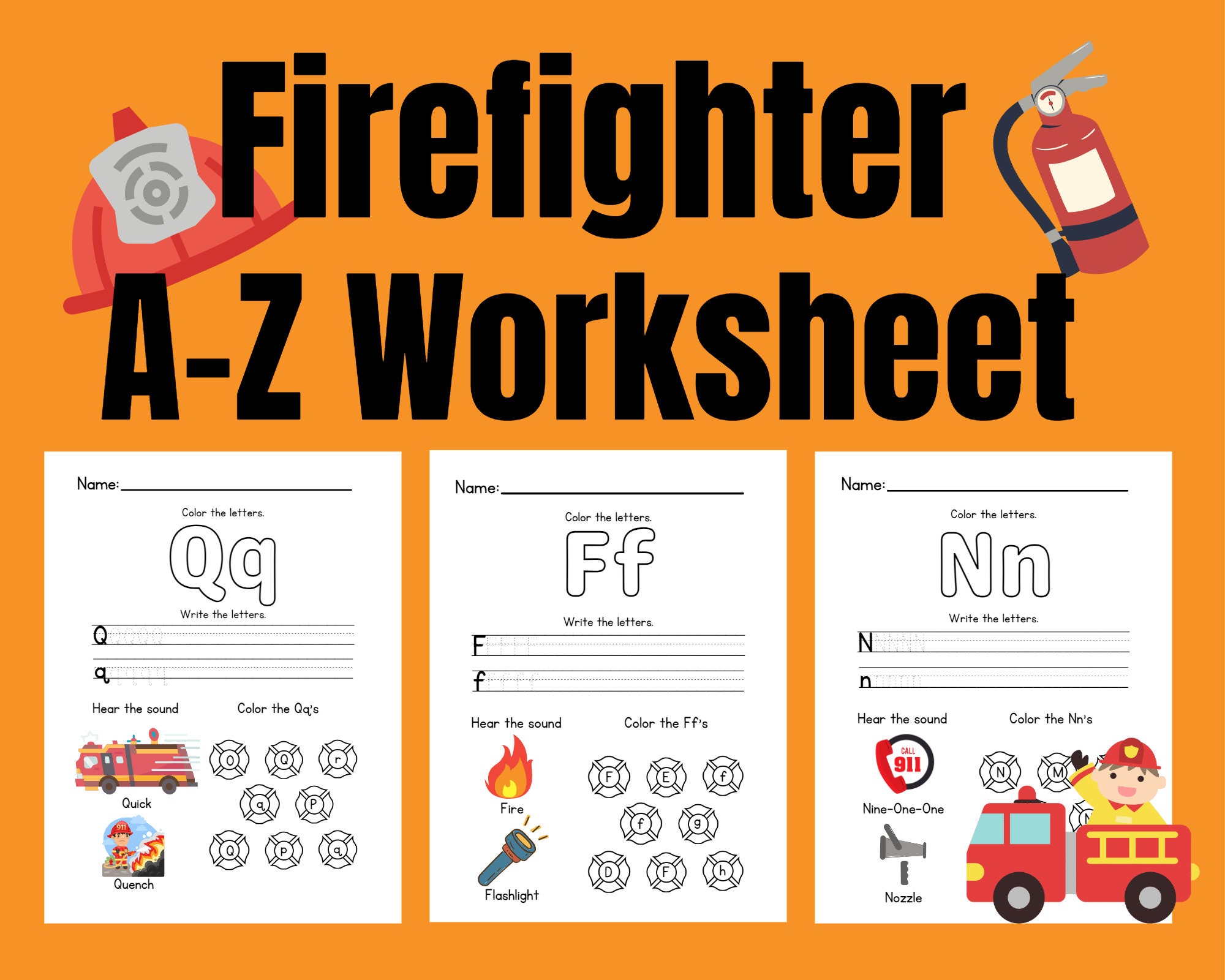 Firefighter Alphabet Worksheet - Etsy
