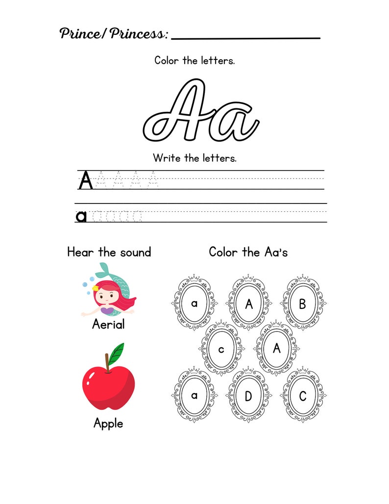 Princess A-Z Worksheet - Etsy