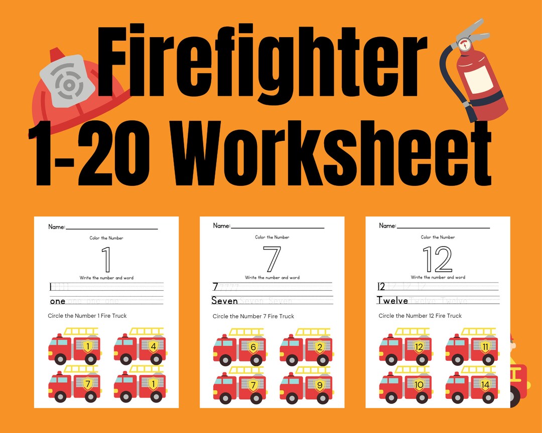 Firefighter 1-20 Worksheet - Etsy