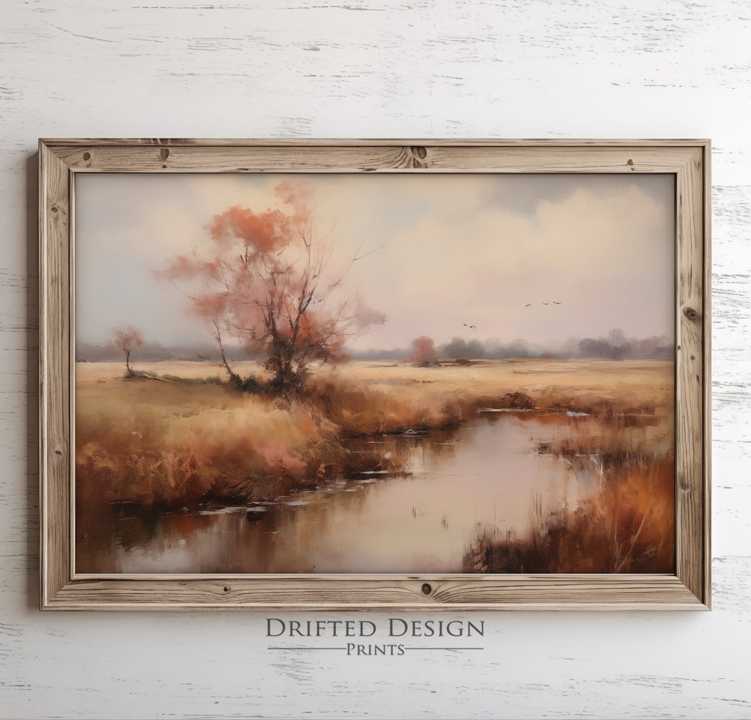 Rustic Stream, Vintage, Prairie Wall Print, Muted Mountain View,fall ...