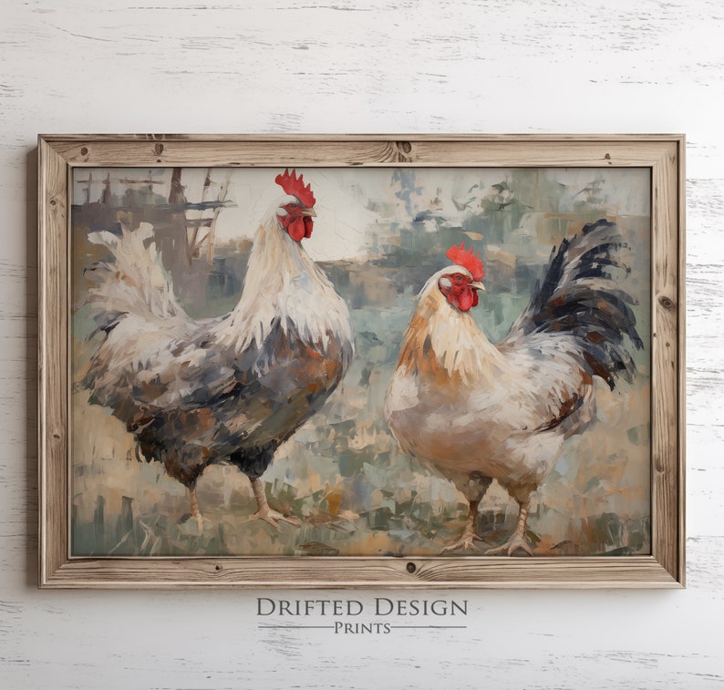 Chickens Oil Painting Print, Spring Art, Chickens on Farm, Printable ...