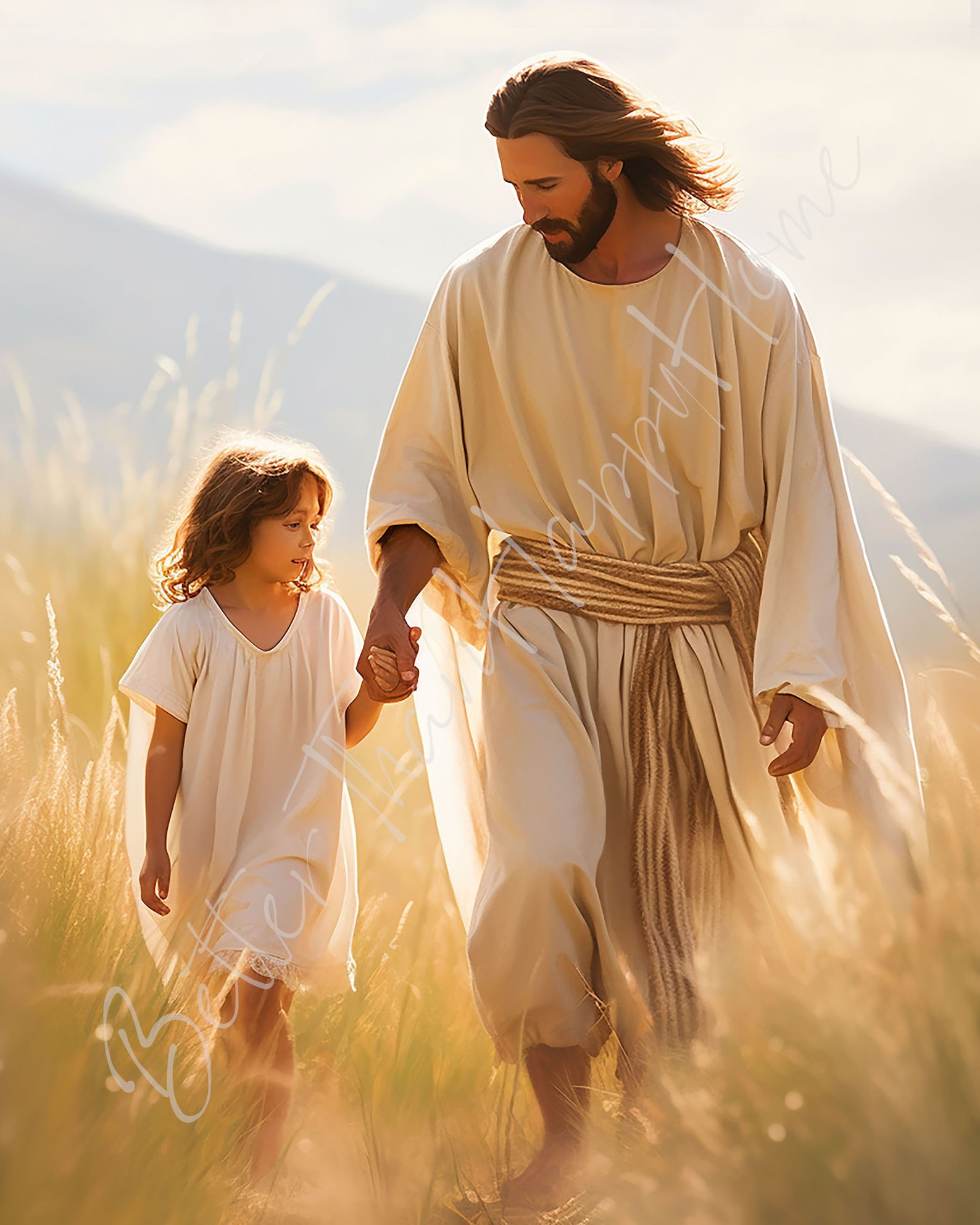 Christ With a Child, in a Wheat Field. Jesus Portrait Art Print ...