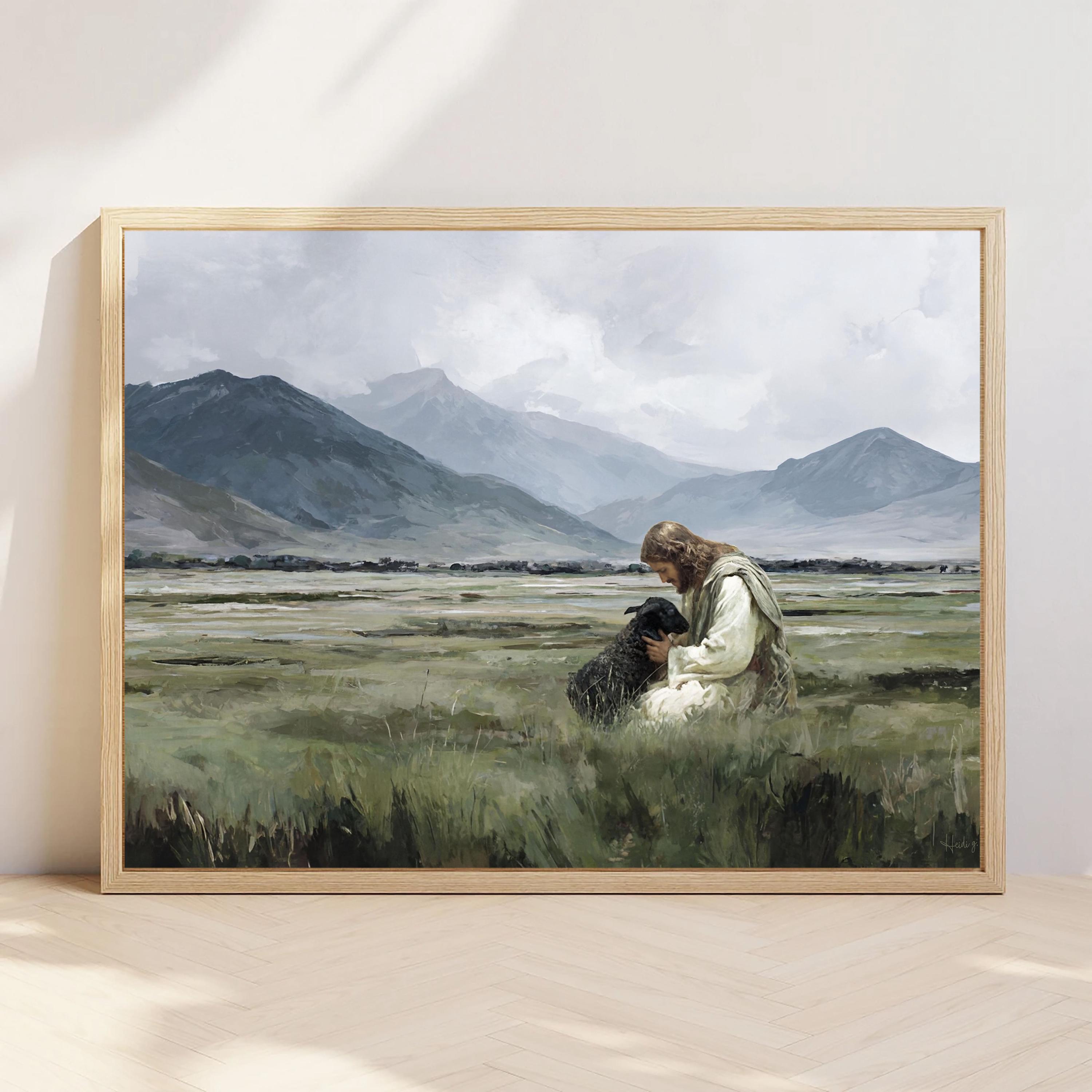 Jesus Christ Shepherd Art Canvas Print: Black Sheep Christian Religious ...