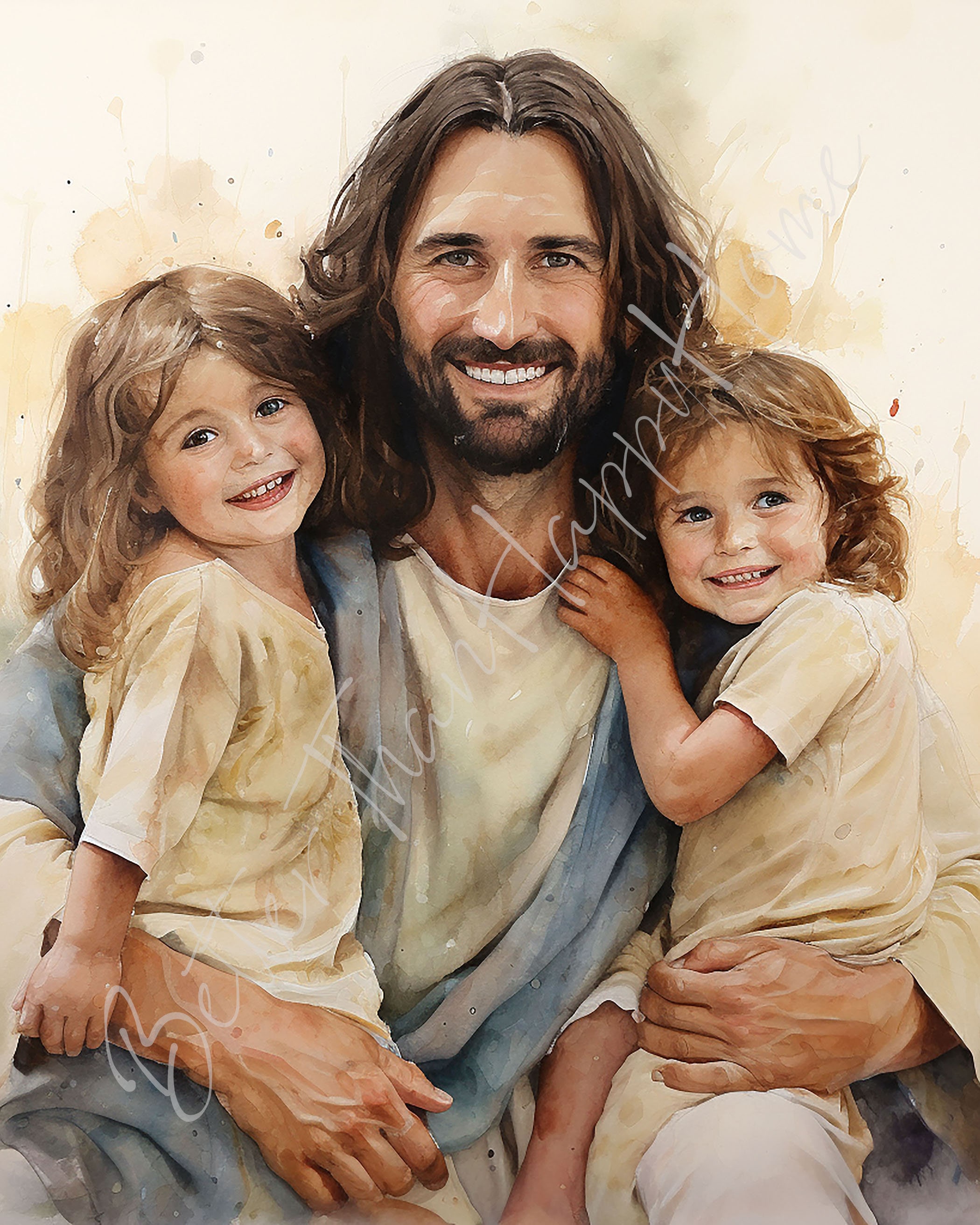 Jesus Christ Art Christ With the Children, Portrait Art Print Watercolor, Wall Decor Religious ...