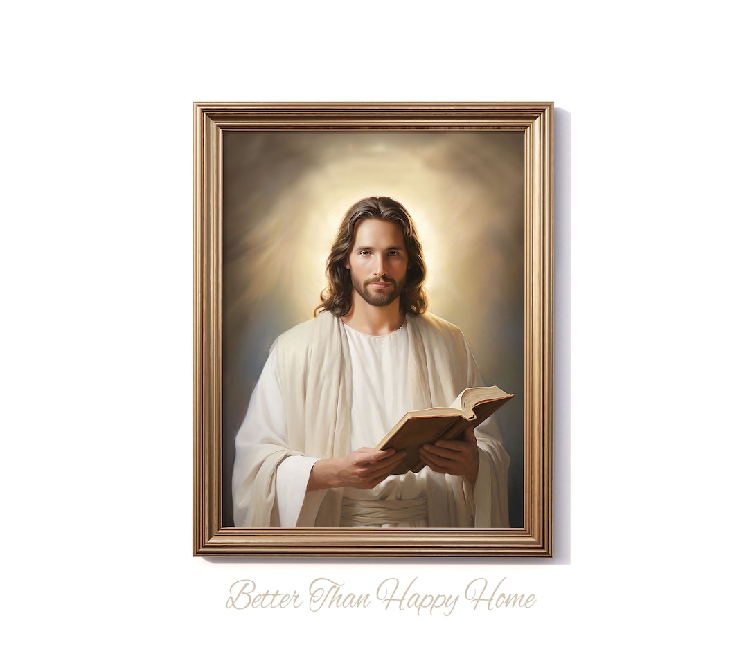 Learn of Me Jesus Christ Holding the Bible Savior Christian Wall Art ...