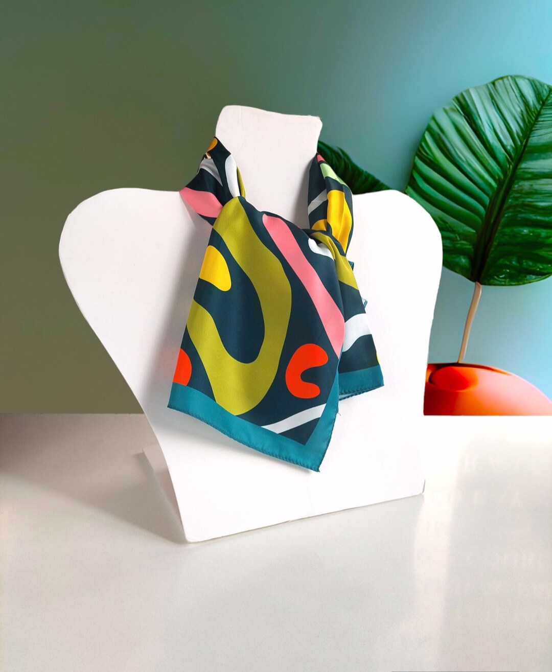 Dark Green&cyan Square Silk Feel Scarf -colorful Women's Scarf Vibrant ...