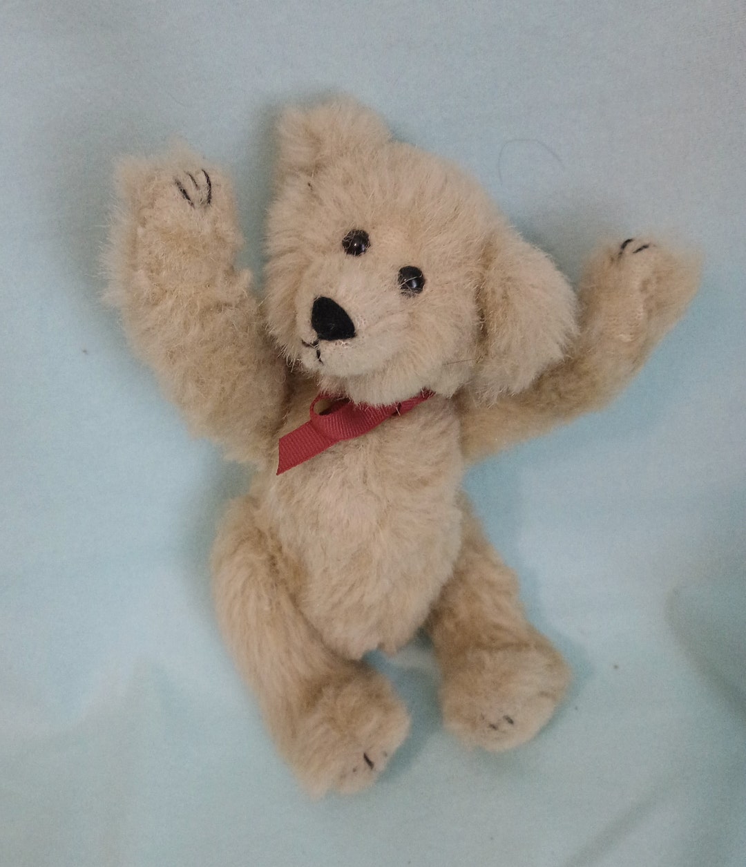 Beige Teddy With Red Ribbon Around His Neck 7" - Etsy