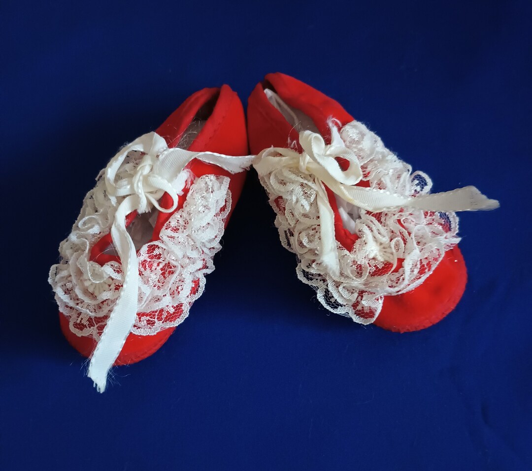 Red Baby Booties Trimmed With White Lace, Perfect for a Large Doll 4 ...