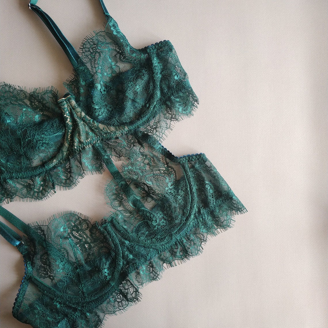 Green Lingerie Set Lace Lingerie Set Emerald Elegant Lingerie Set ...