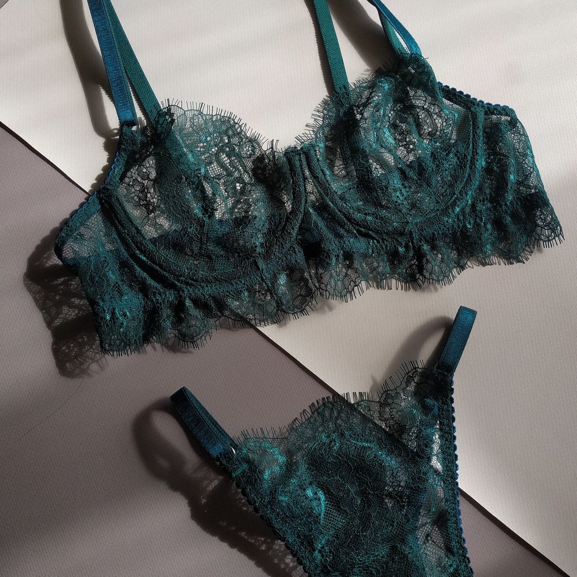 Green Lingerie Set Lace Lingerie Set Emerald Elegant Lingerie Set ...